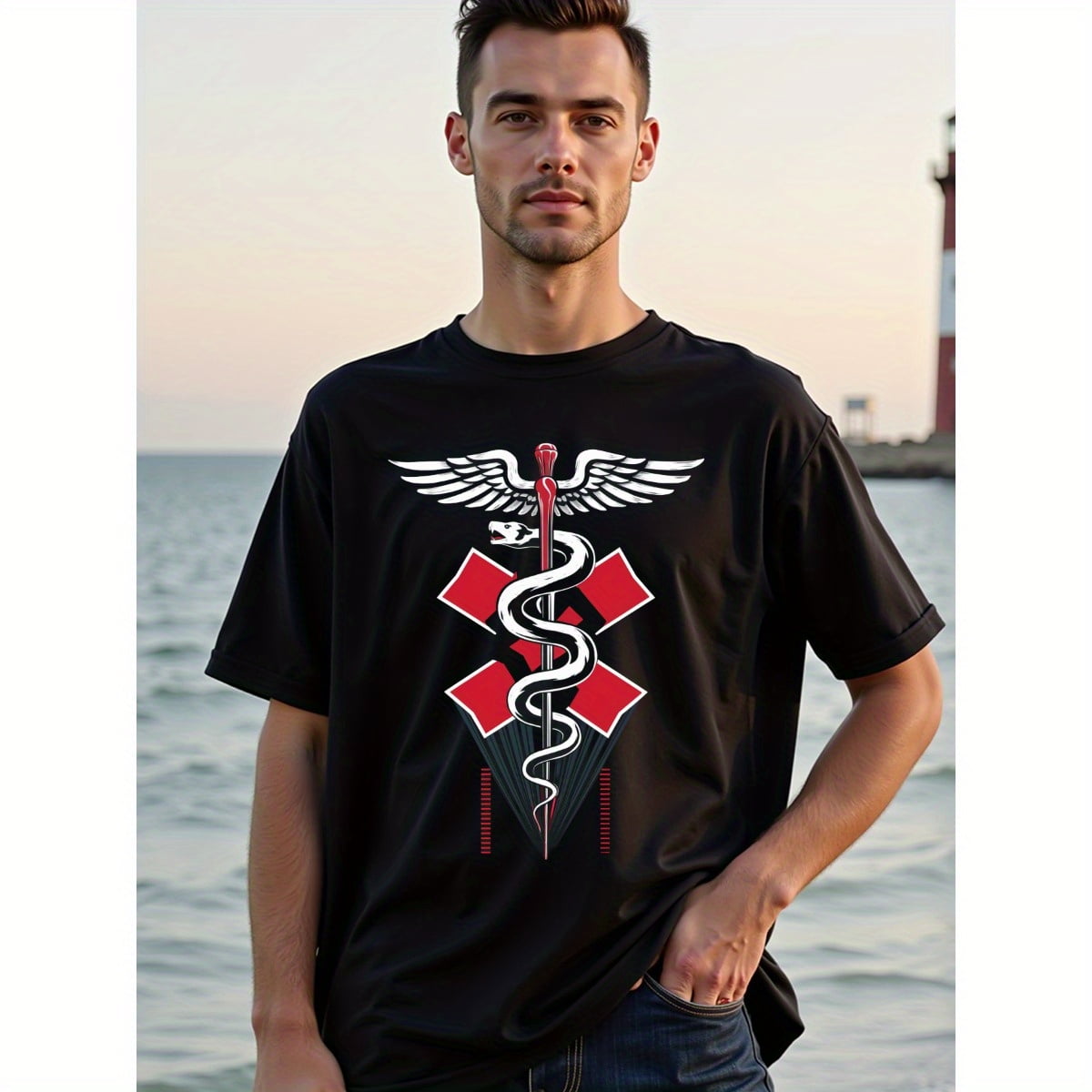 natee Medical Caduceus Symbol Graphic Tee, Men's Vintage Graphic T ...