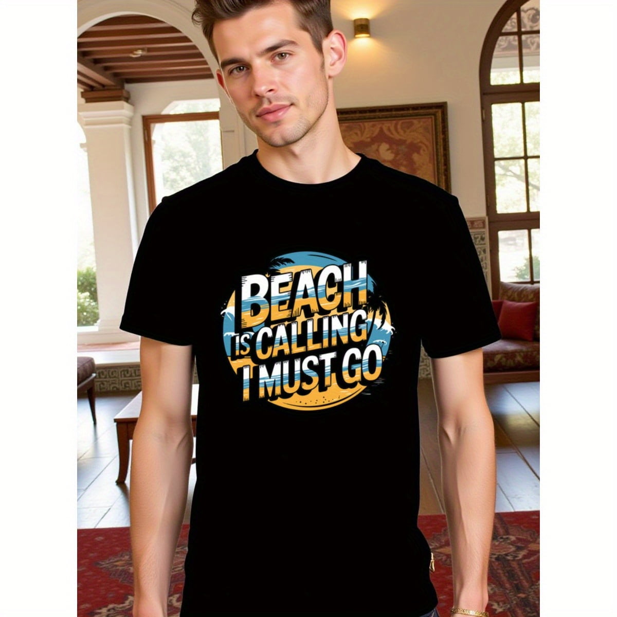 natee local warehouse clearance Beach Calling Summer Vacation T-shirt, Men's T-Shirt,100% Cotton ...