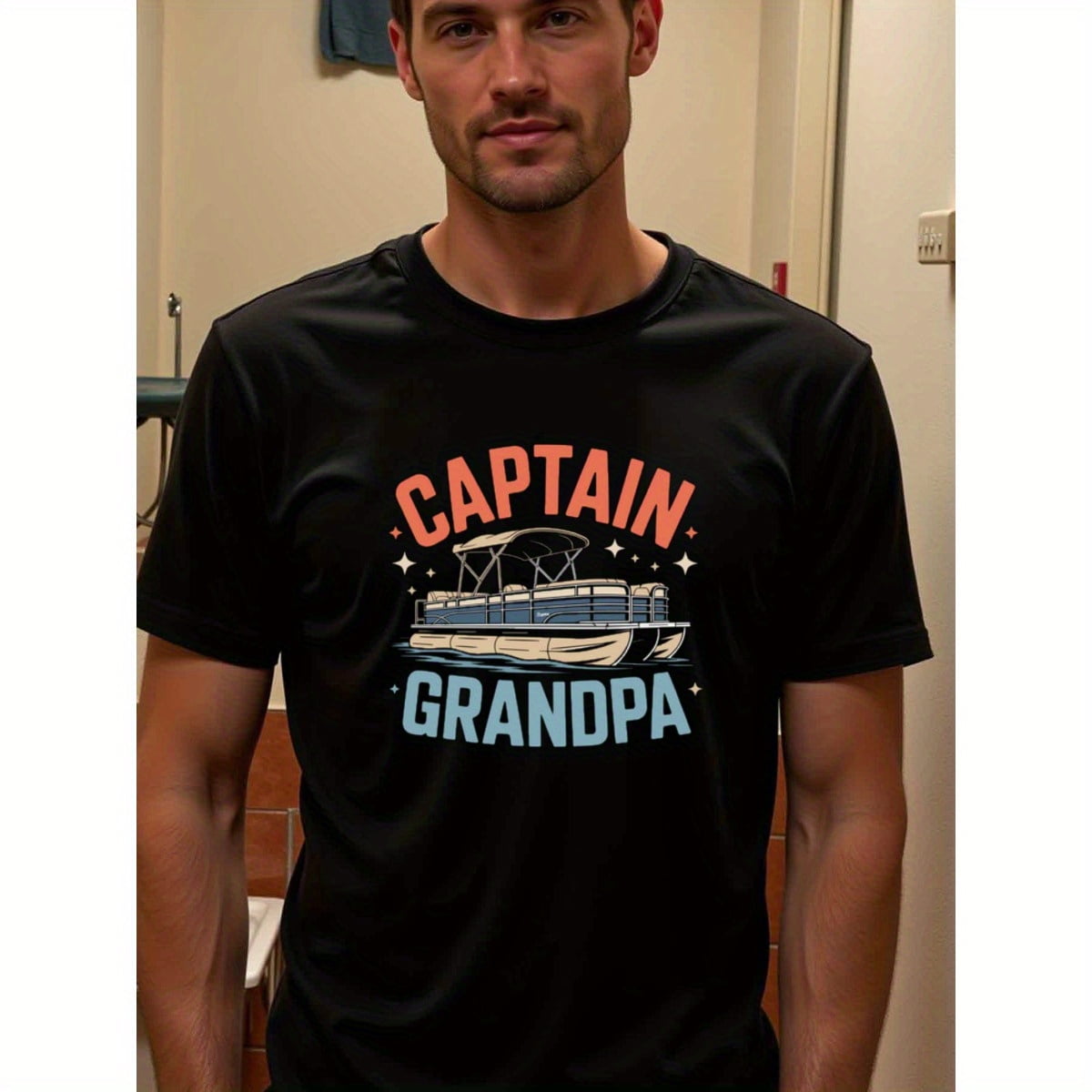 natee local warehouse clearance Captain Grandpa Pontoon Boat Lover's Black T-shirt, - Walmart.com
