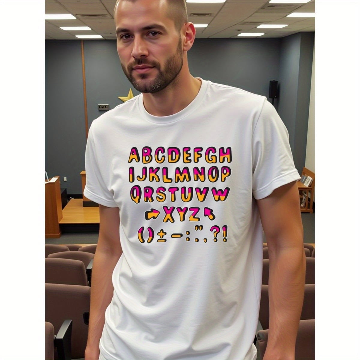natee Colorful Alphabet & Symbols Graphic Tee, 100% Cotton Fabric,Crew ...