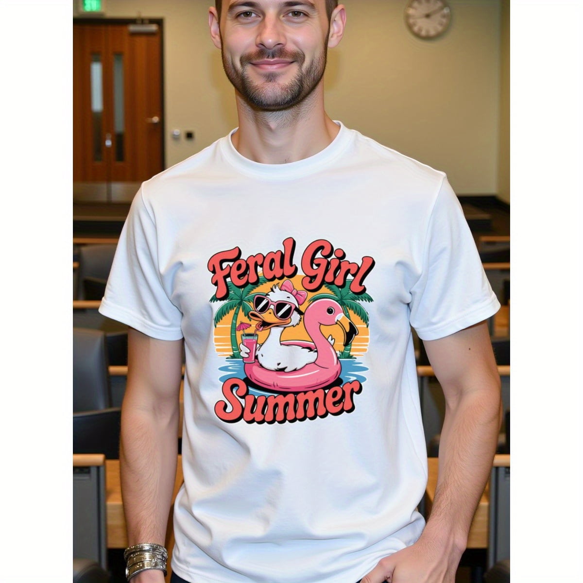 natee local warehouse clearance Feral Girl Summer: Flamingo & Duck Vacation T-shirt, 100% Cotton ...