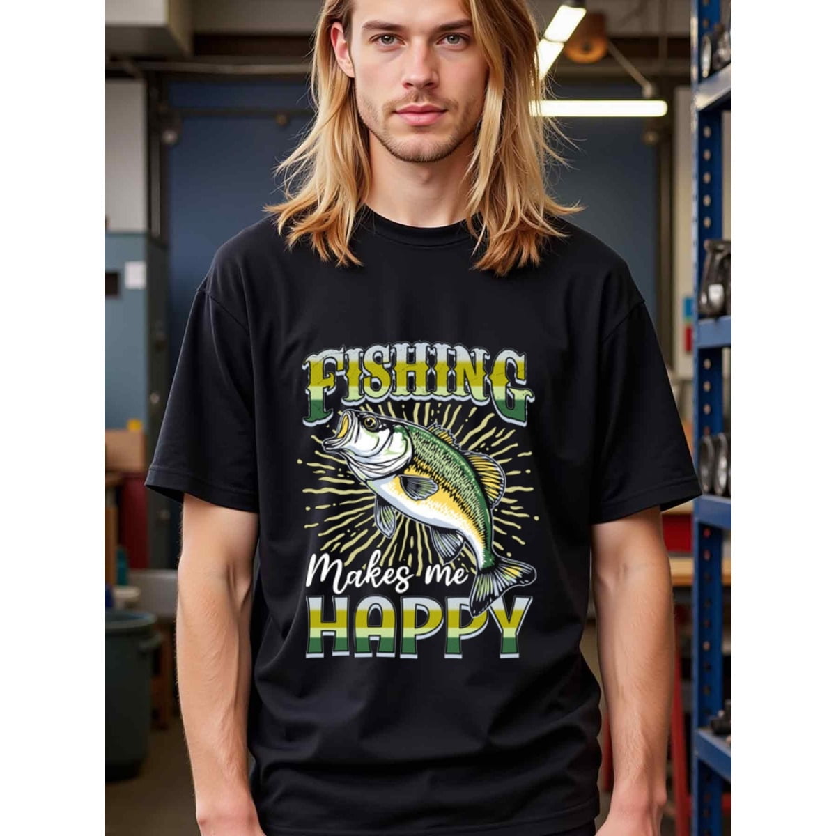 natee local warehouse clearance Fishing Makes Me Happy - Bass Graphic ...