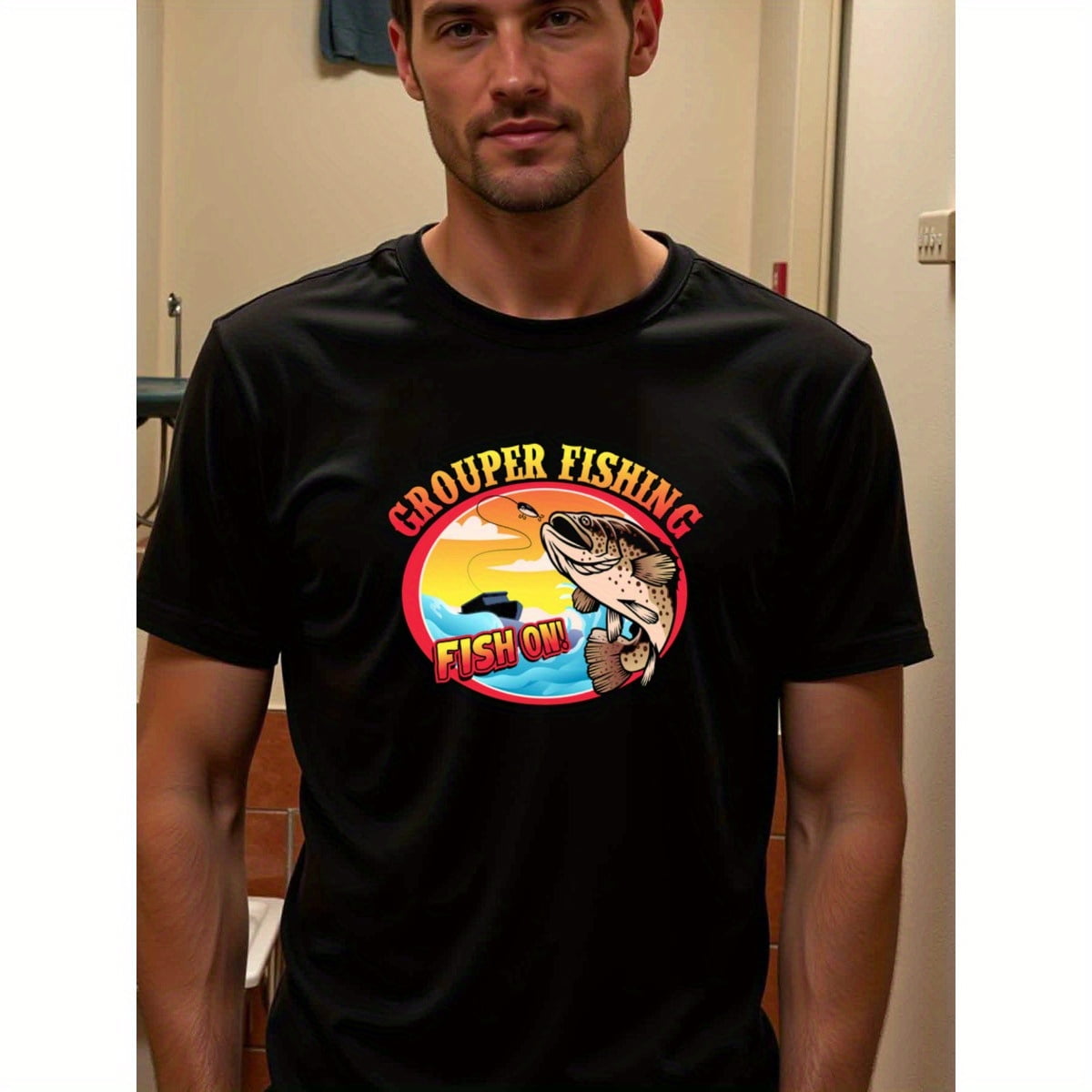 natee local warehouse clearance Grouper Fishing Fish On! T-shirt, 男t ...