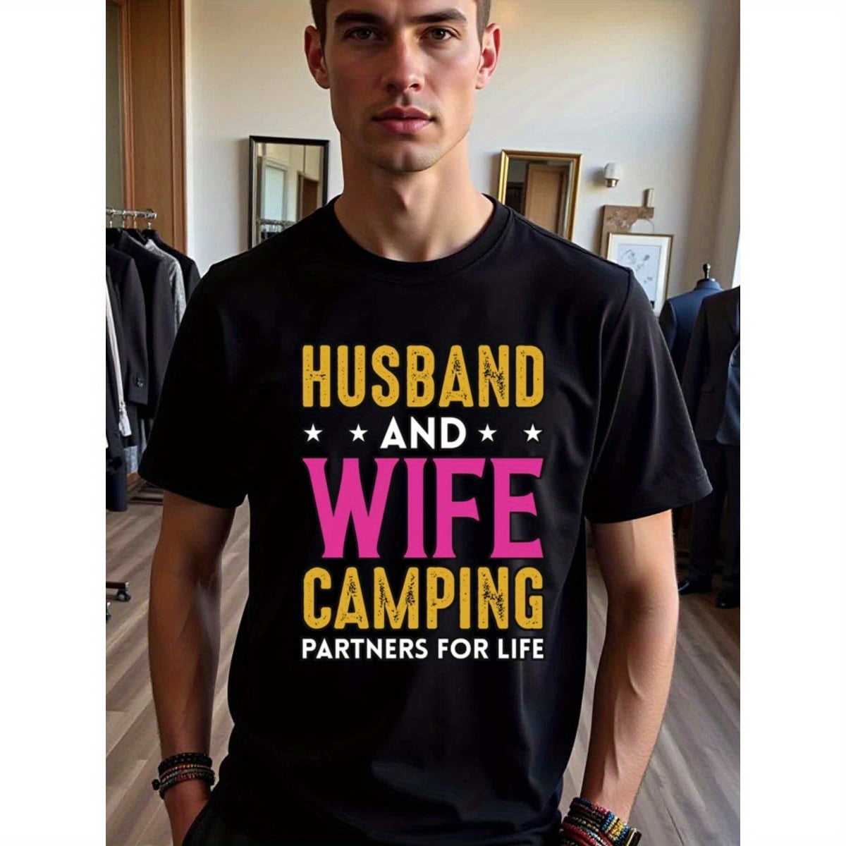 natee local warehouse clearance Husband and Wife Camping Partners for Life, Men's T-Shirt, 100% ...