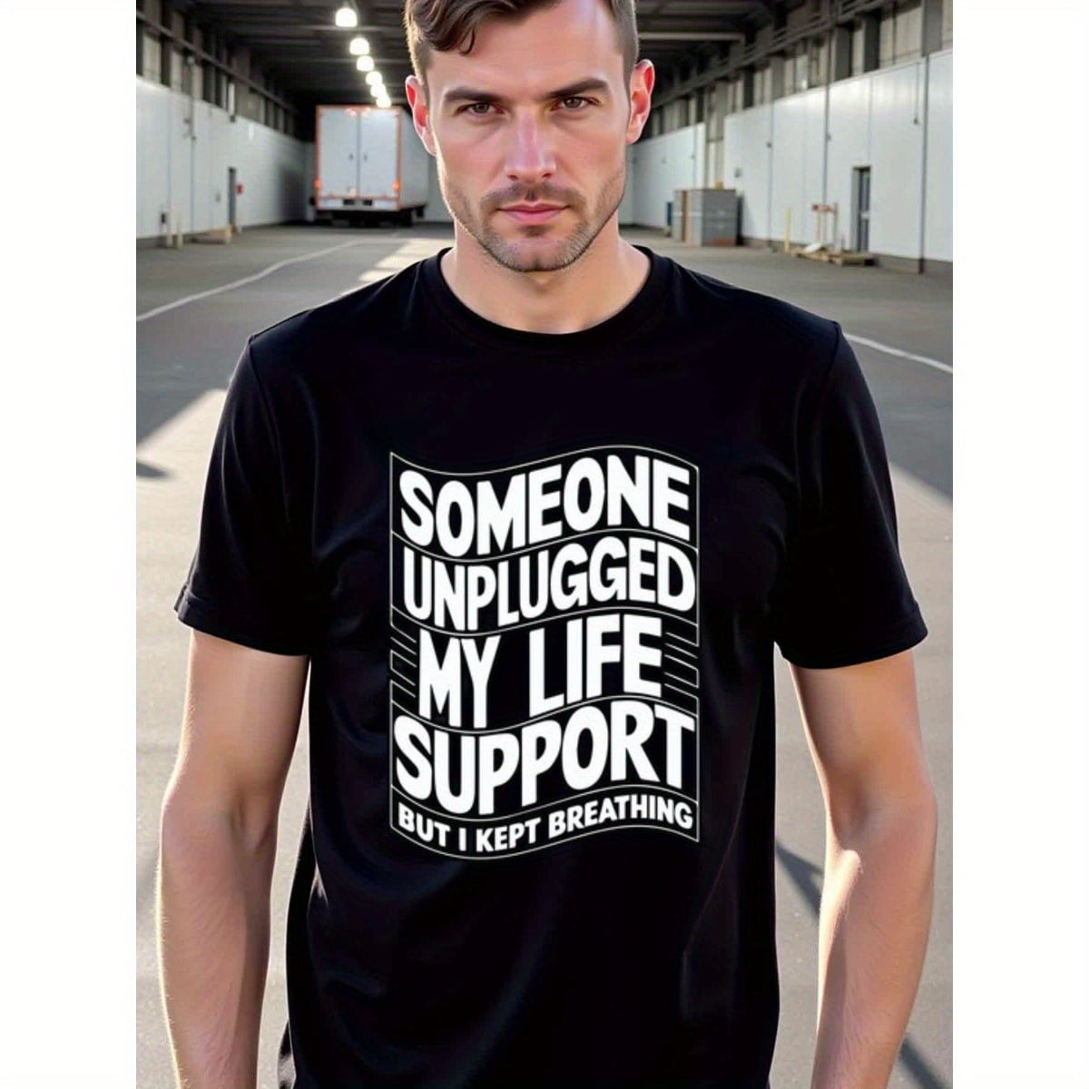 natee local warehouse clearance Life Support Humor: Unplugged Yet Breathing, Men's T-Shirt,100% ...