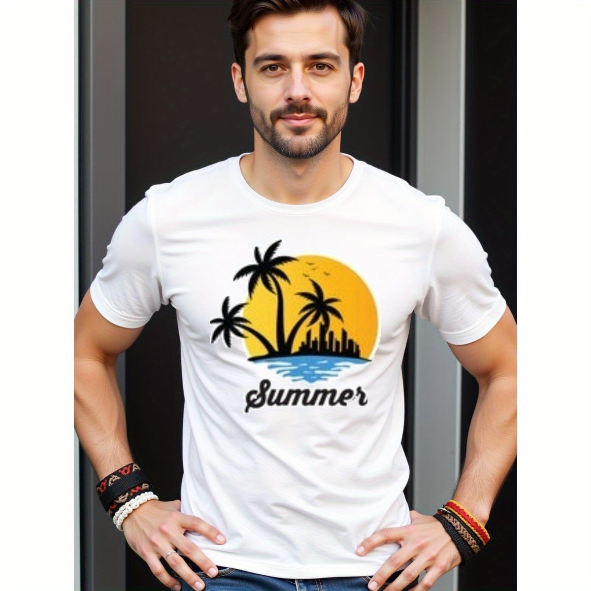 natee local warehouse clearance Summer Vibes Palm Tree Sunset Graphic ...