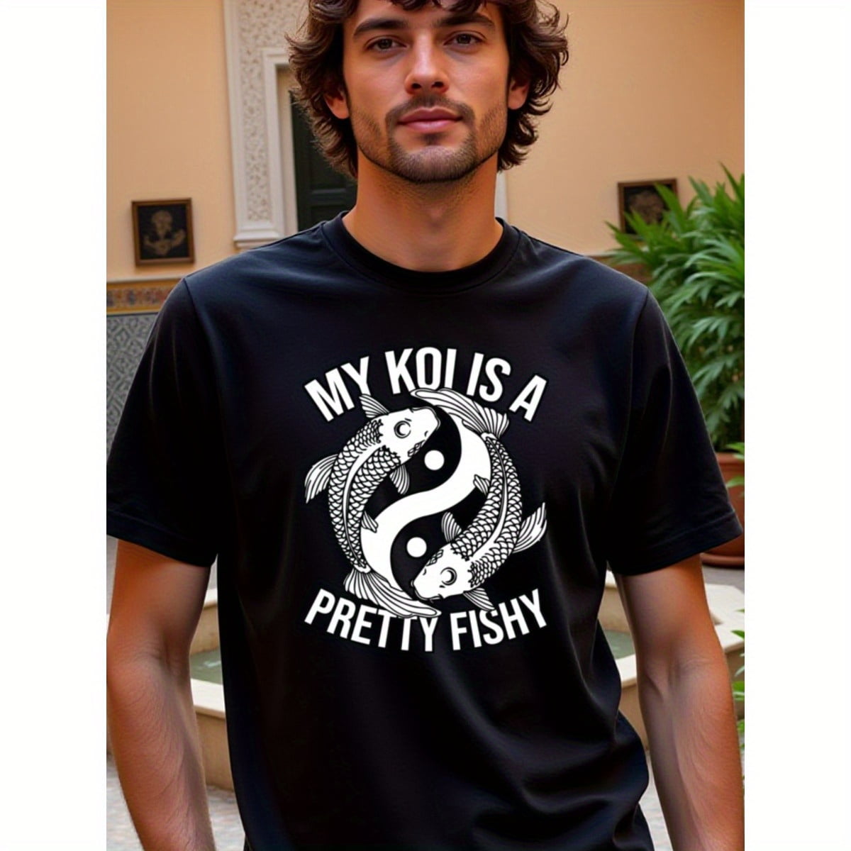 natee local warehouse clearance Yin-yang Koi Fish Graphic Tee: Fun and Stylish Design, 100% ...