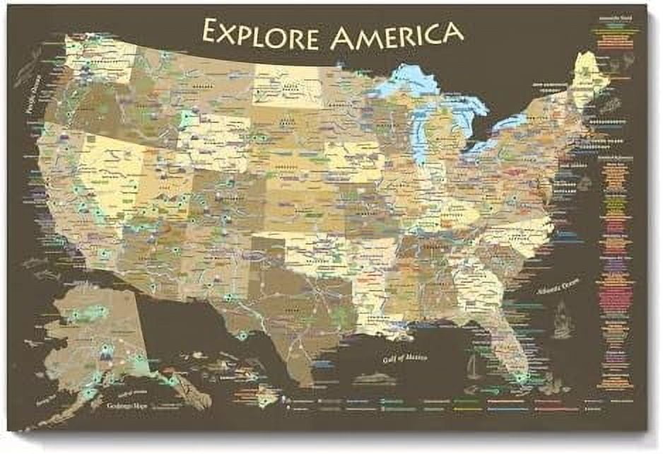 national parks map poster with usa travel destinations - brown edition ...