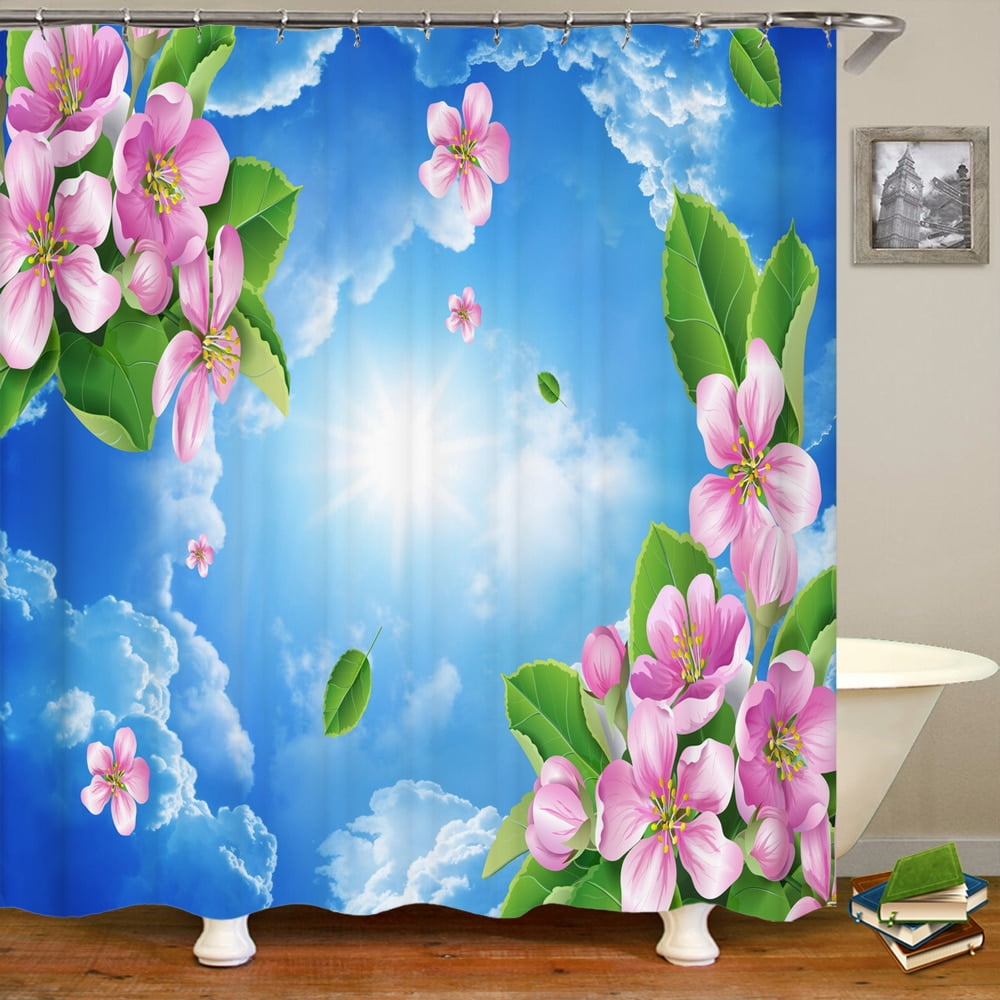 Natural Scenery Shower Curtain 3d Sunny Blue Sky White Clouds Bath