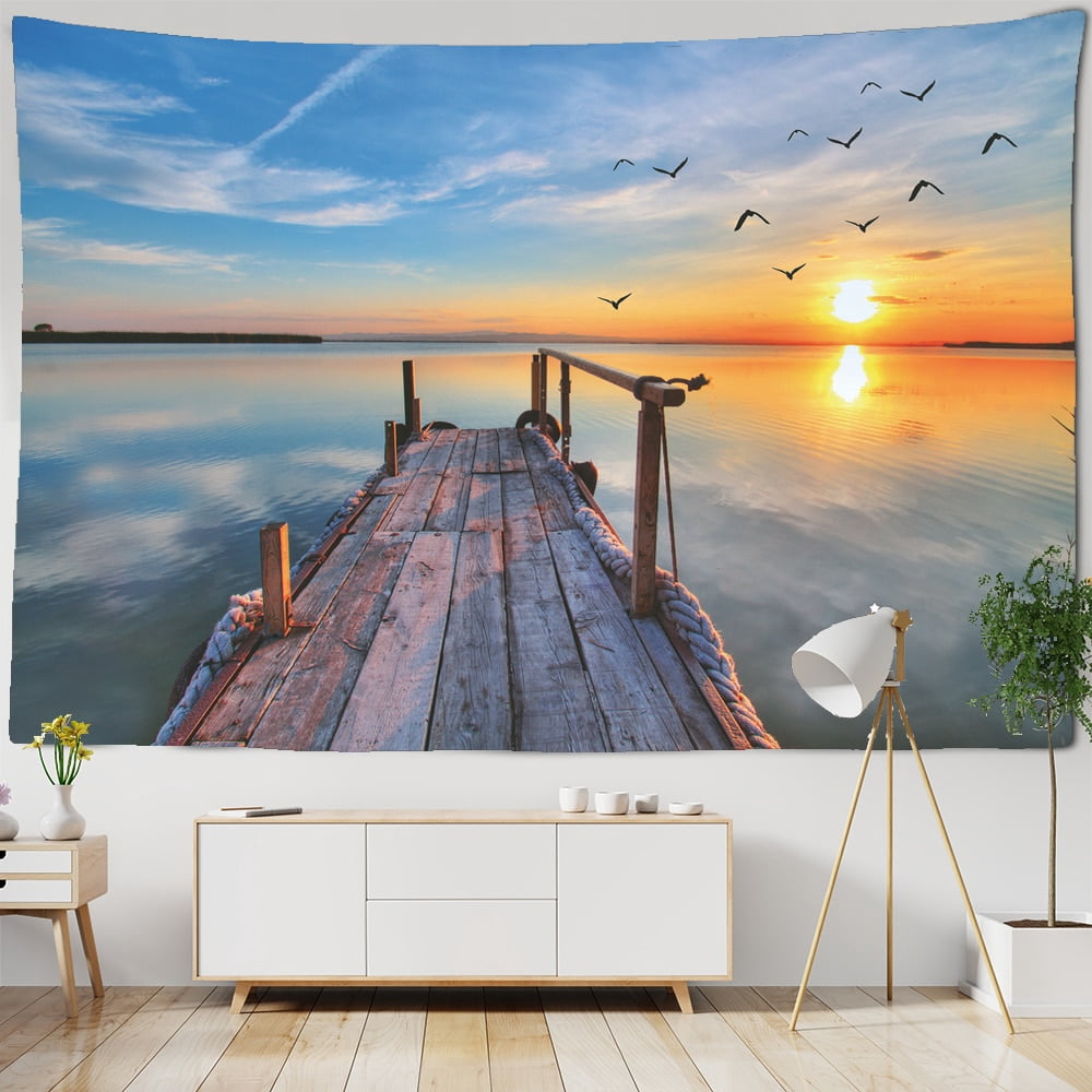 nature landscape wave tapestry ceiling home decor tropical tree beach ...