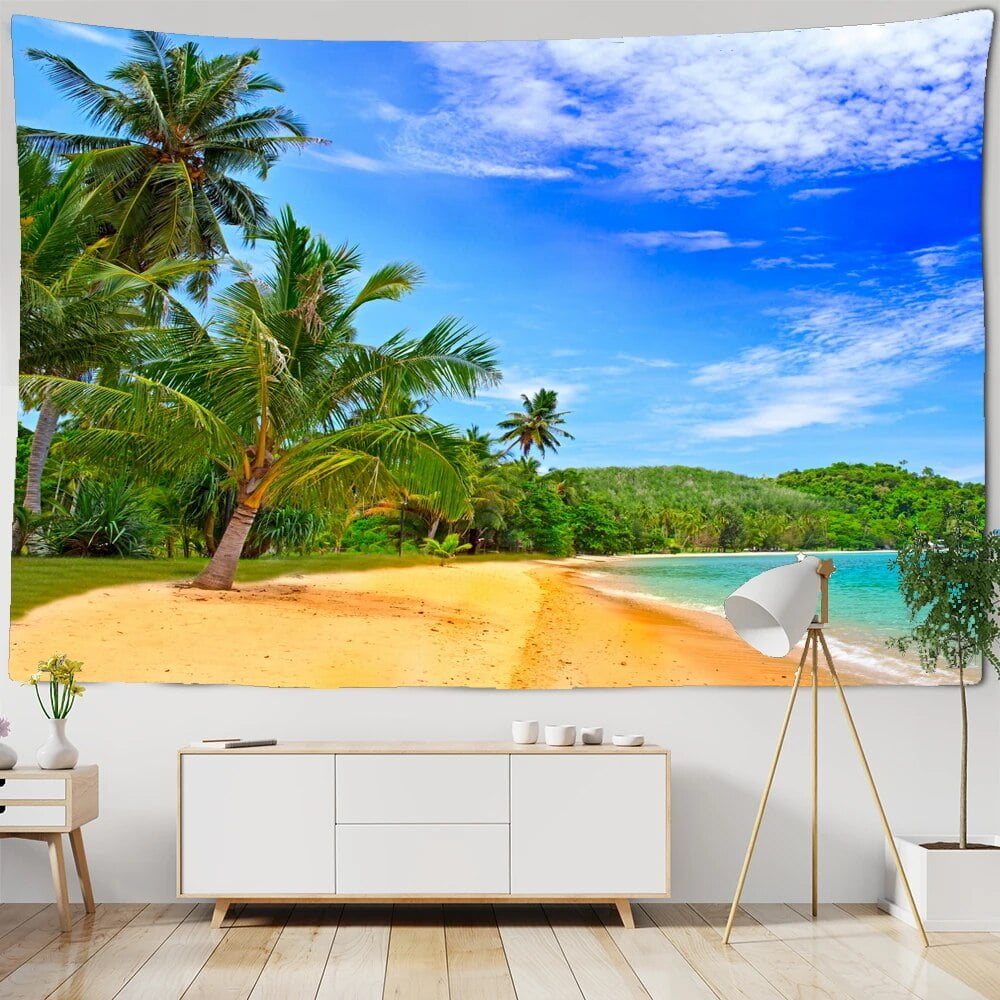 nature landscape wave tapestry ceiling home decor tropical tree beach ...