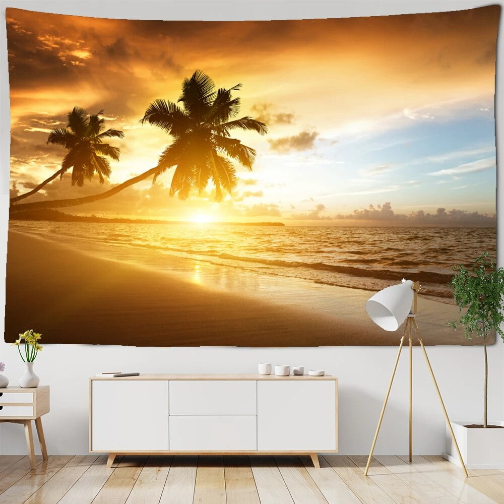 nature landscape wave tapestry ceiling home decor tropical tree beach ...