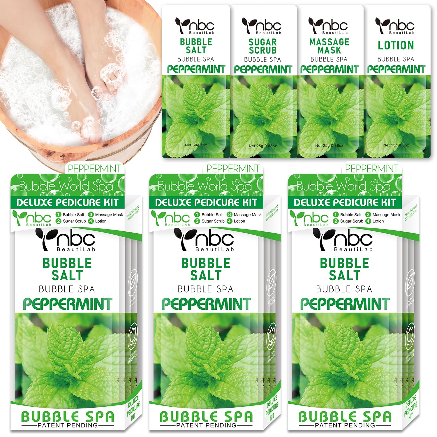 nbc BeautiLab Pedicure Kit Foot Soak Set: Bubble Salt, Sugar Scrub ...