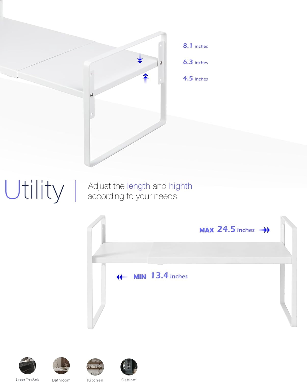 nbghyutd Cabinet Shelf Expandable Height Adjustable Organizer Riser for ...