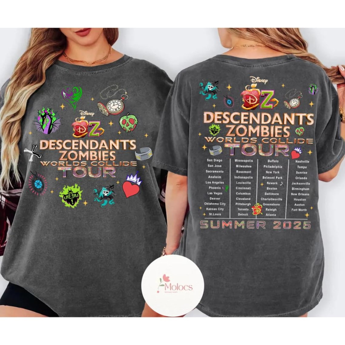 Disney Descendants Zombies Worlds Collide Tour 2 Sided Shirt, Disney ...