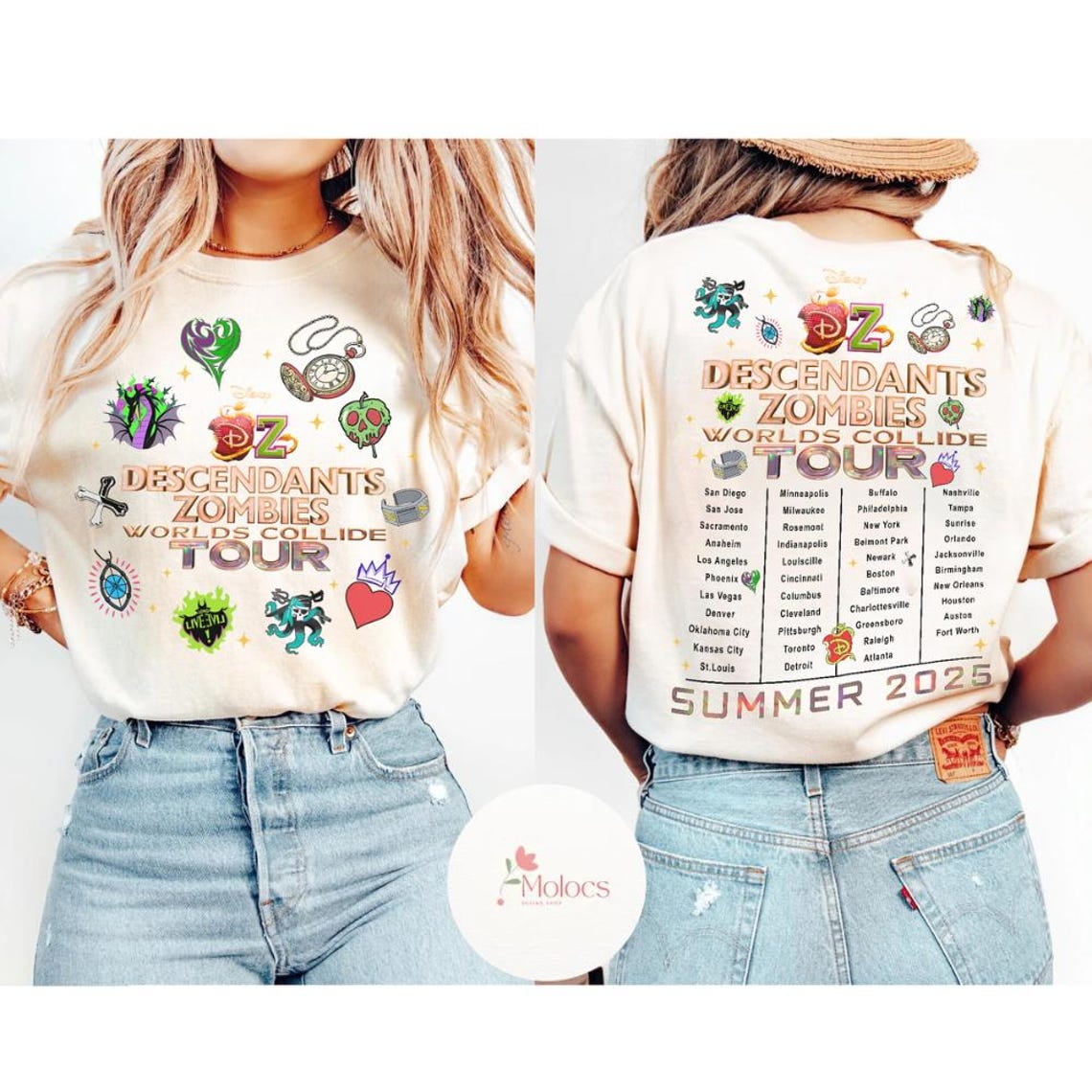 Disney Descendants Zombies Worlds Collide Tour 2 Sided Shirt, Disney ...