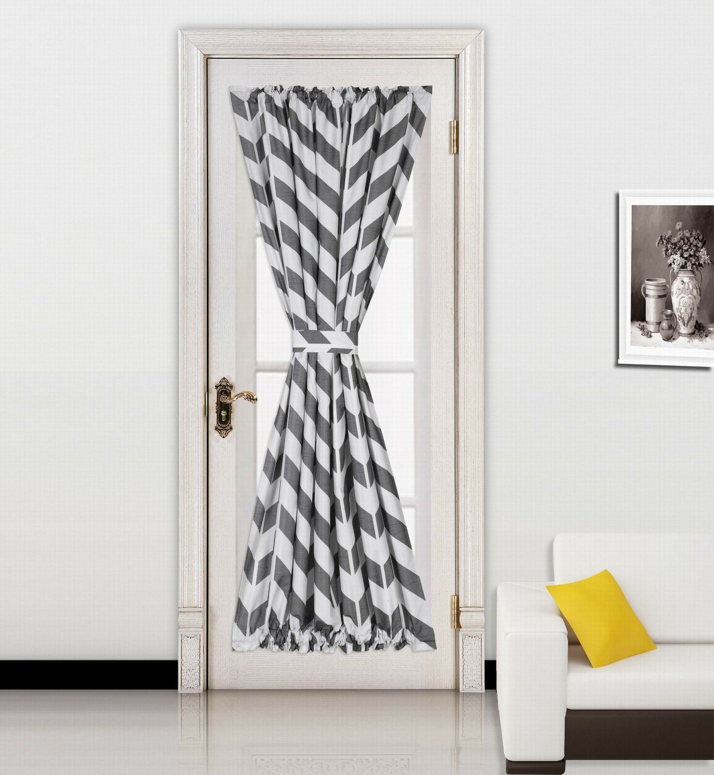 Ella Ivory-Grey 2 Tone Color 1Pc French Door 55"W X 72"L Foam Backing ...
