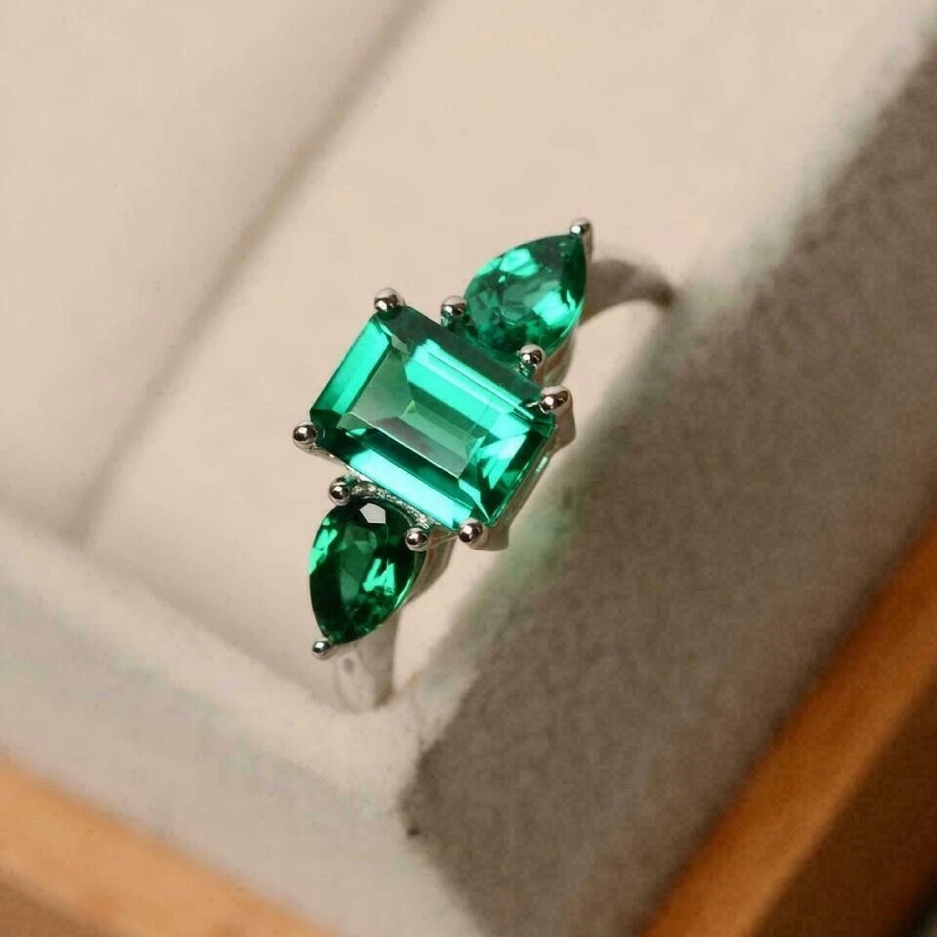 Emerald Ring, Stacking Ring, Lab Emerald Ring, 925 Silver Ring ...