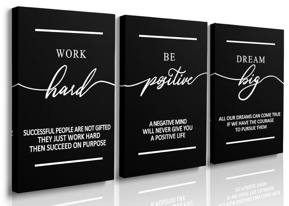 Motivational Framed Canvas Wall Art Black Inspiration Work Hard Quotes ...