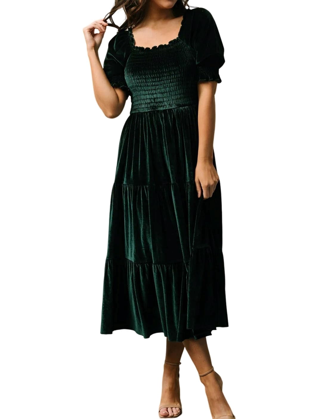 Yoolin Womens Fall Winter Velvet Dress Puff Sleeve Square Neck Smocked ...
