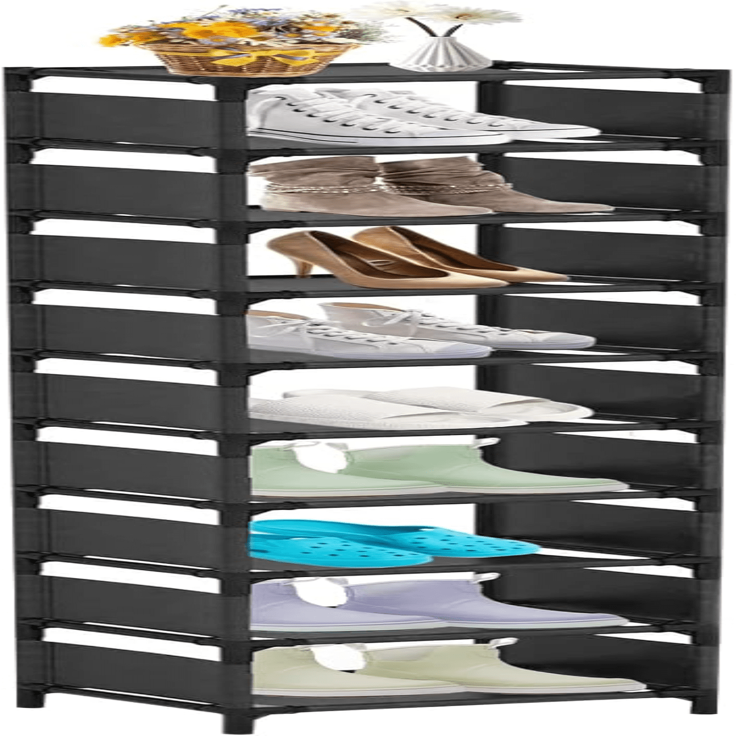 ndzsh 10-Tier Vertical Shoe Rack Tall Narrow Shoe Shelf Space Saving ...