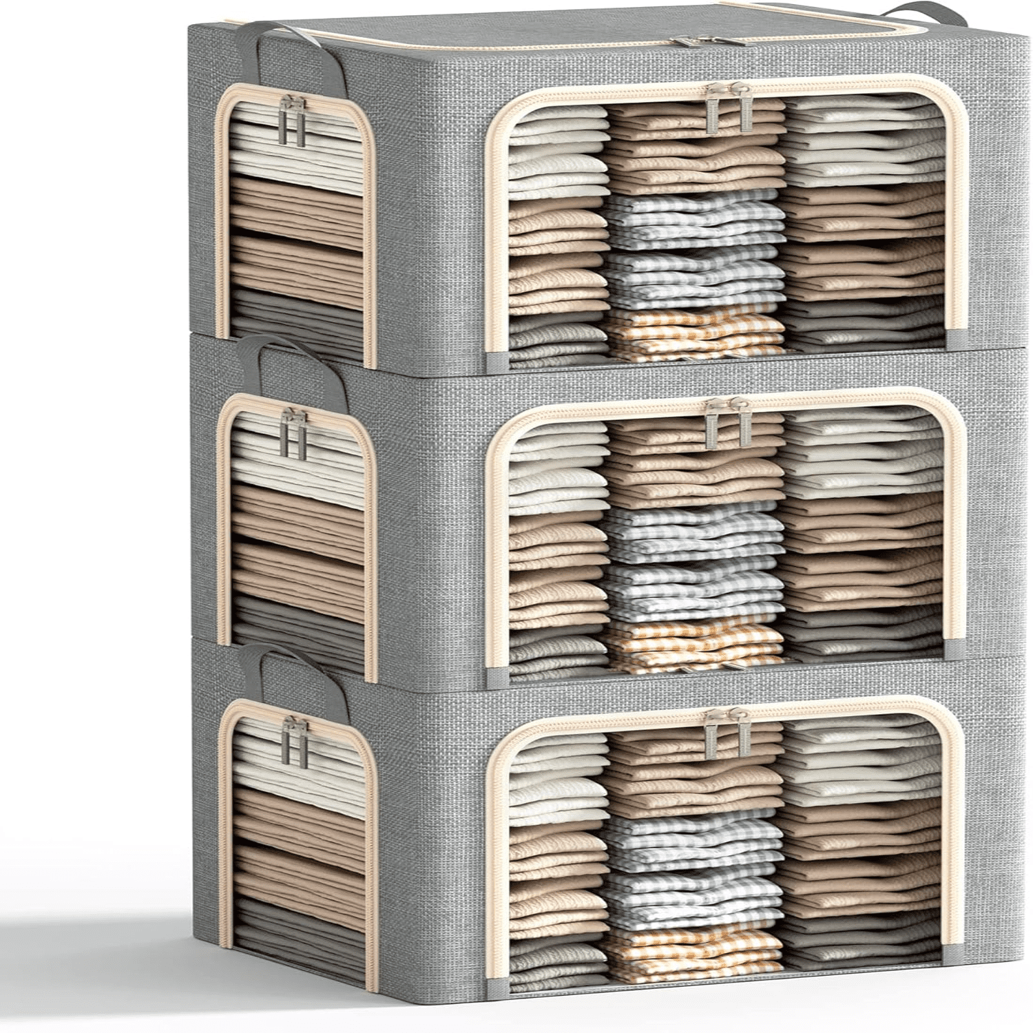 ndzsh 3 Openings Clothes Storage Bins with Metal Frame Foldable Storage ...