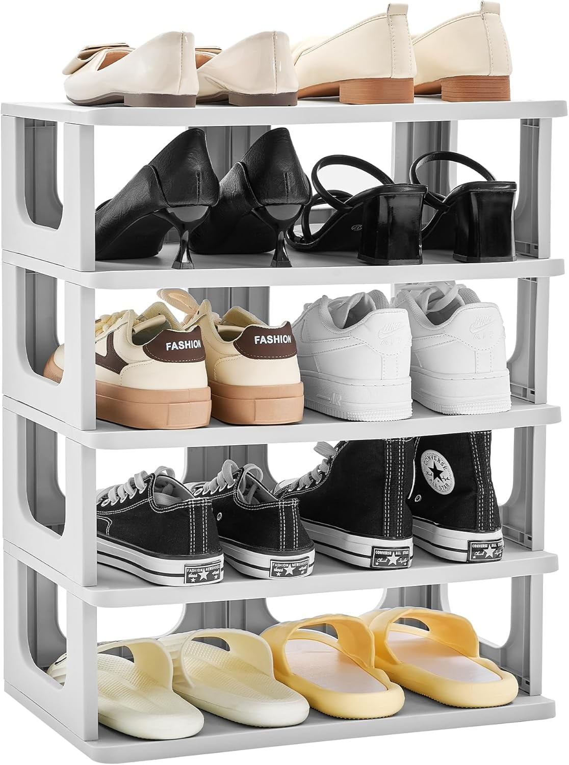 ndzsh 5-Tier Small Shoe Rack Vertical Narrow Stackable Organizer with ...