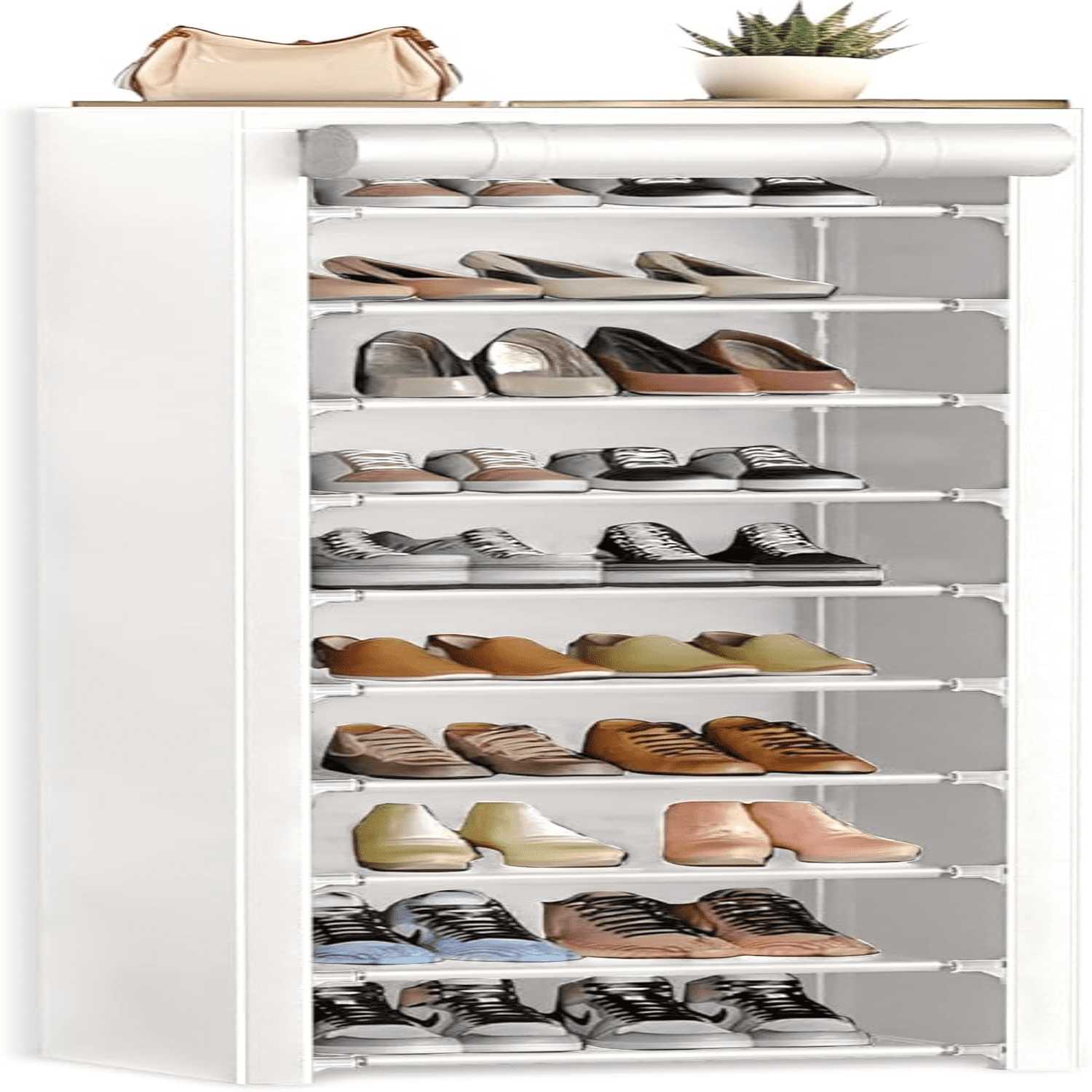 ndzsh Shoe Rack with Cover 10 Tier Tall Slim Narrow Shoe Rack Organizer ...