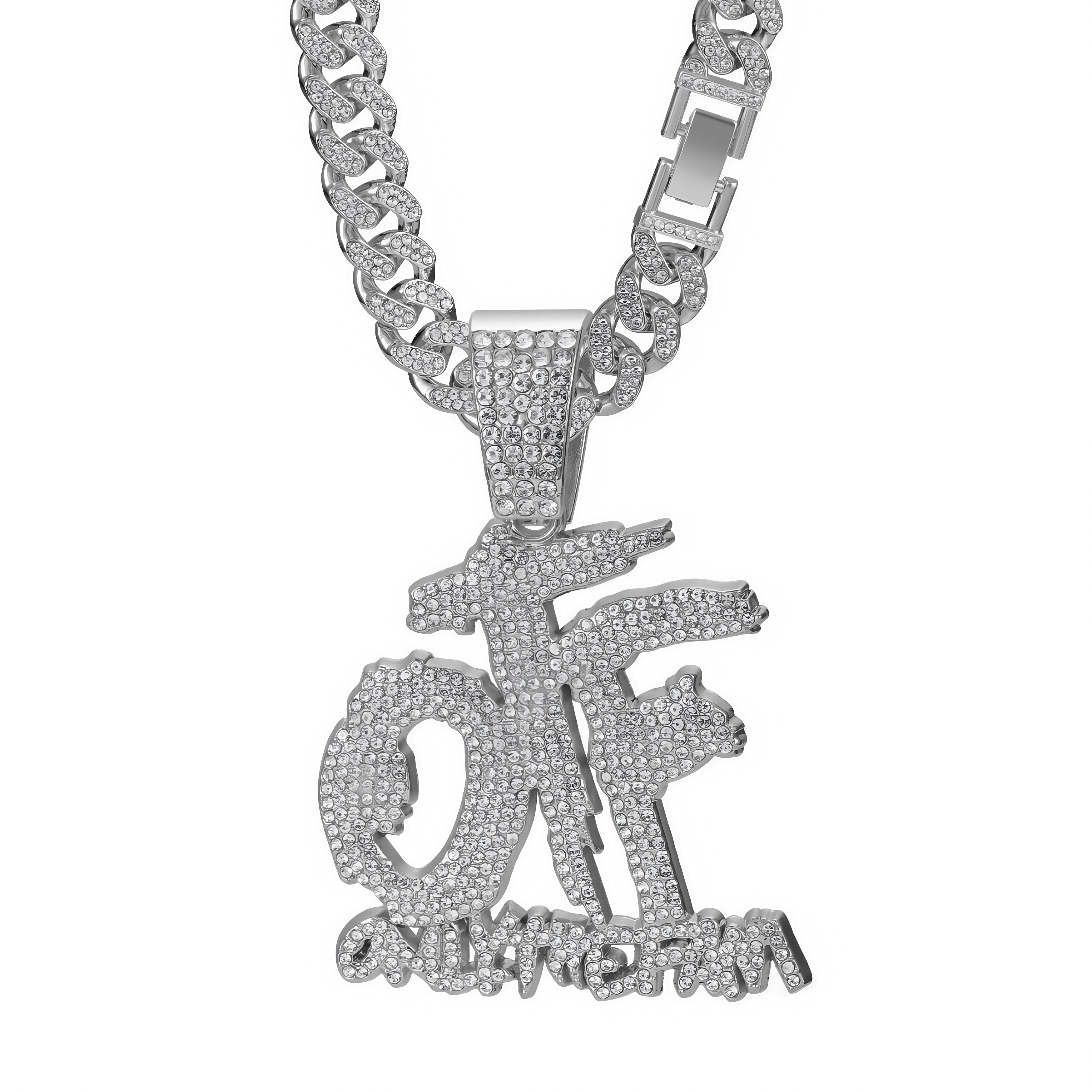 necklace alloy all diamond OTF letter pendant necklace Hip hop men's ...