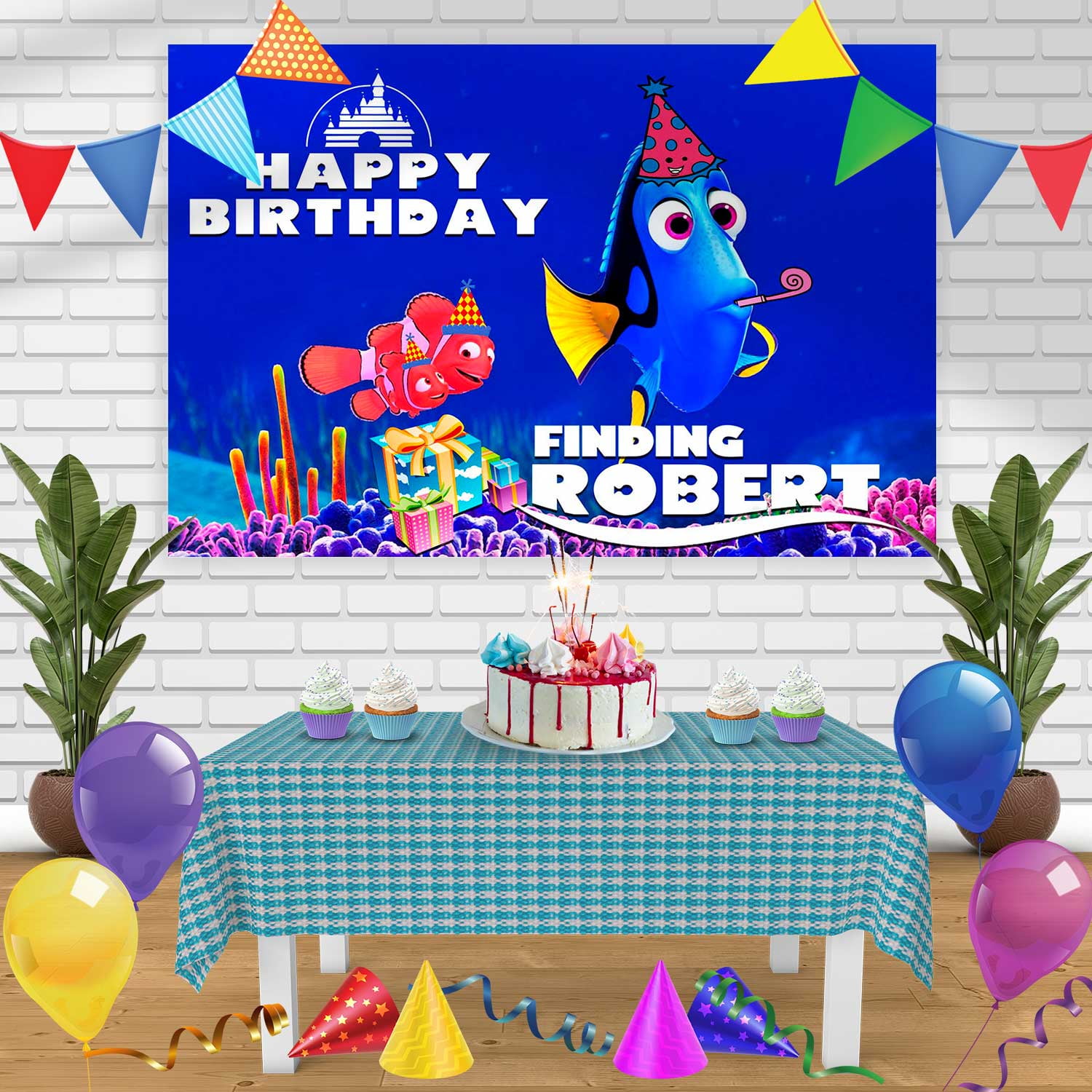 nemo Birthday Banner Personalized Party Backdrop Decoration 60 x 44 ...