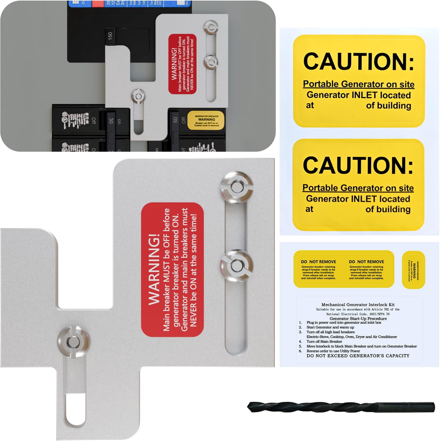 nerator Interlock Kit Compatible with BR Seri 150 & 200 Amp Panels, 1 1 ...