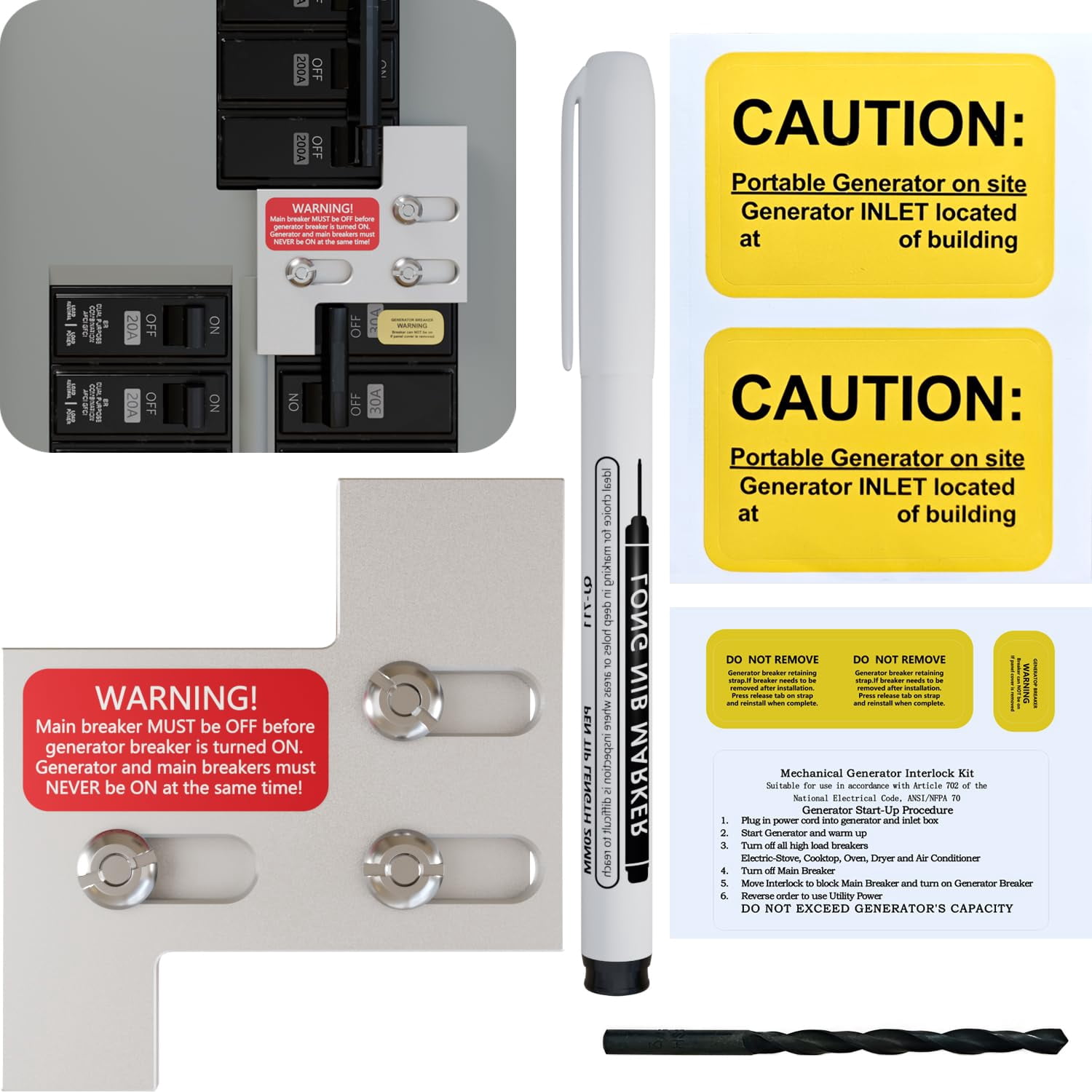 nerator Interlock kit Compatible with neral Electric 150/200 Amp Panels ...