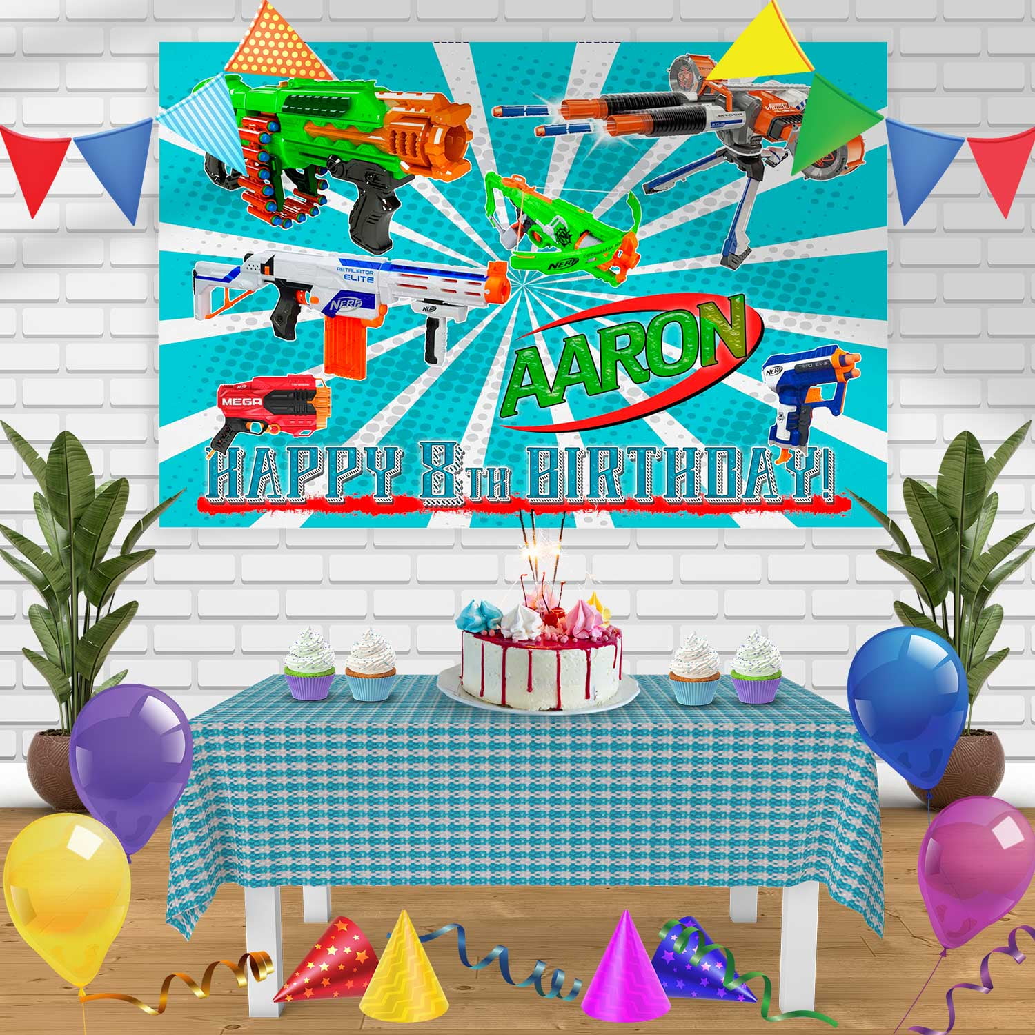 nerf 2 Birthday Banner Personalized Party Backdrop Decoration 60 x 44 ...