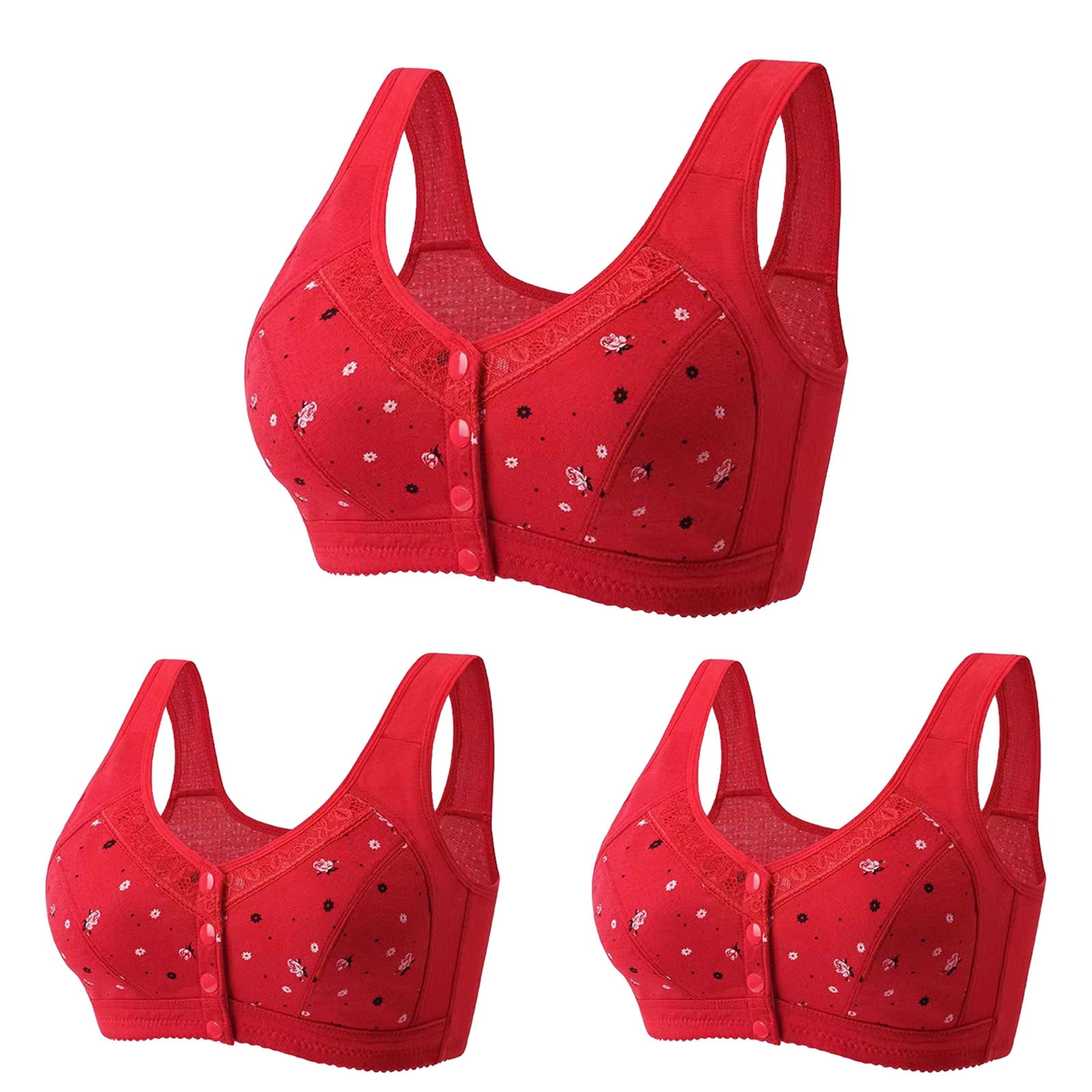 nerohusy 3 Pack Elderly Women Button Front Closure Bras,Glamorette Snap ...