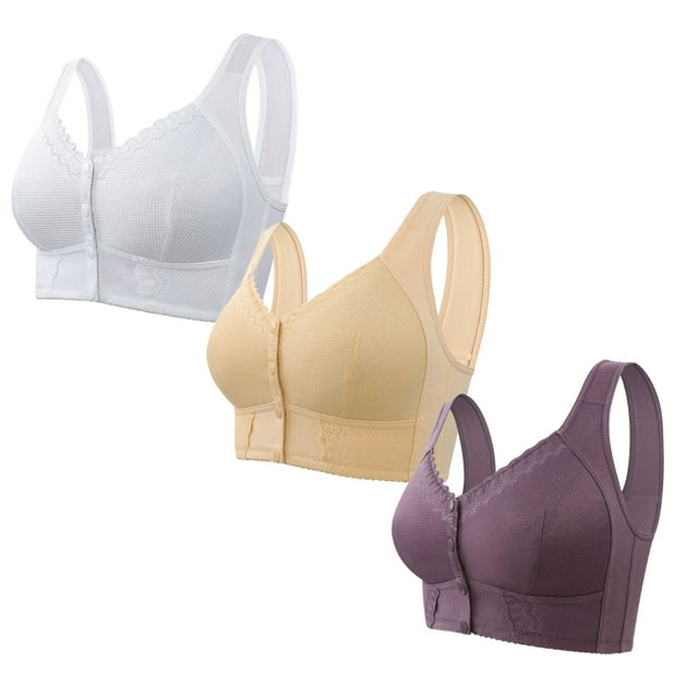 nerohusy 3 Pack Womens Bras No Wire Front Closure 2024 Daisy Bras for ...