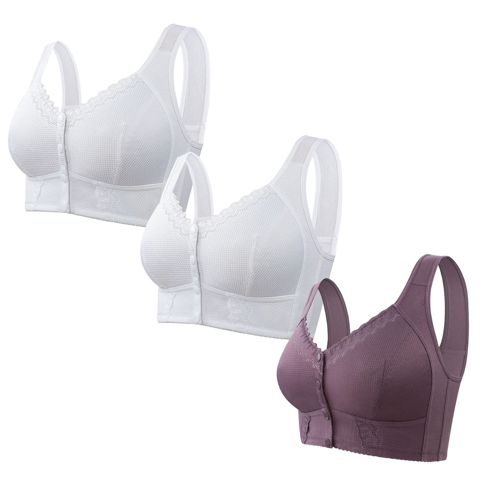 nerohusy 3 Pack Womens Bras No Wire Front Closure 2024 Daisy Bras for ...