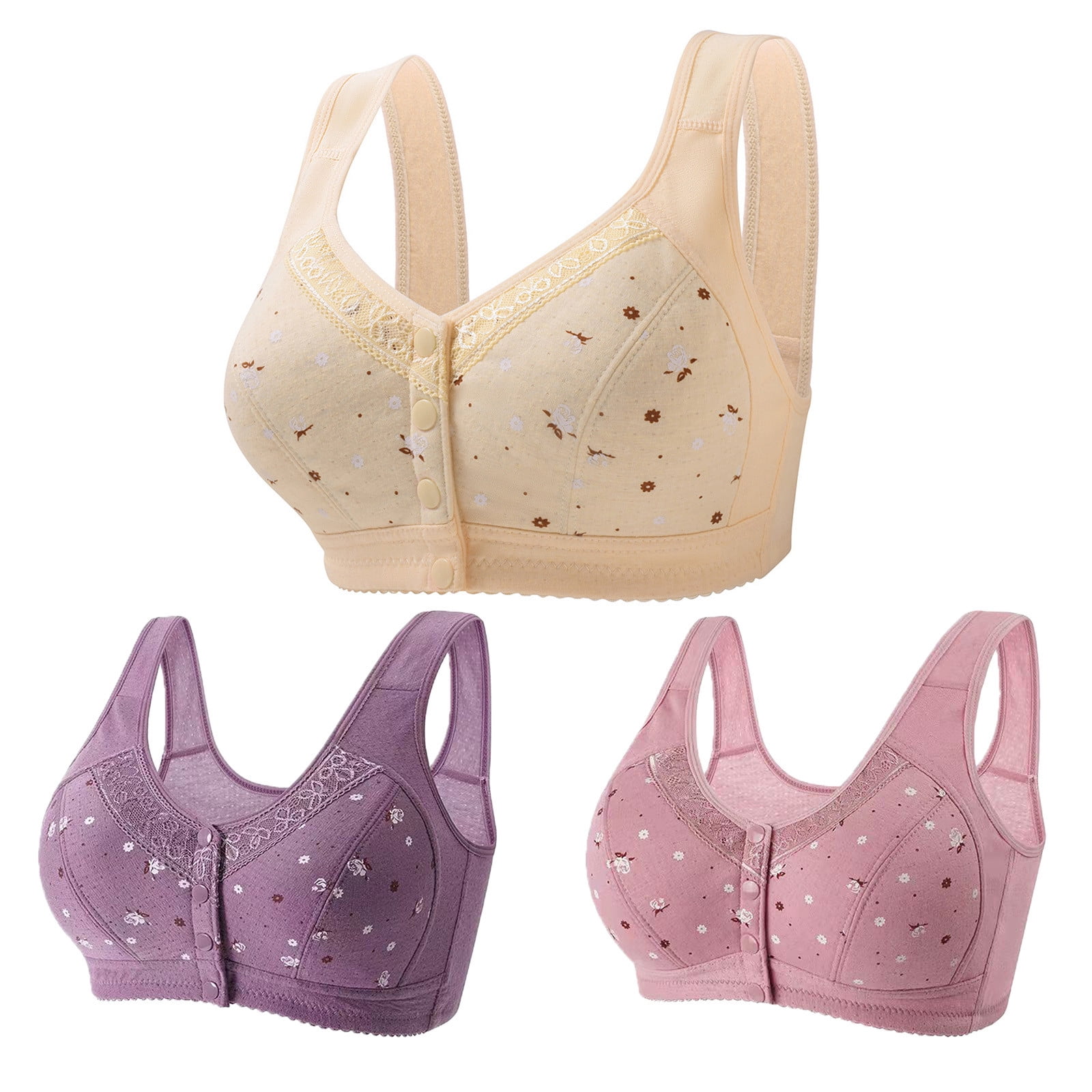 nerohusy 3 Pack Womens Front Closure Bras for Older Women,3Pack ...