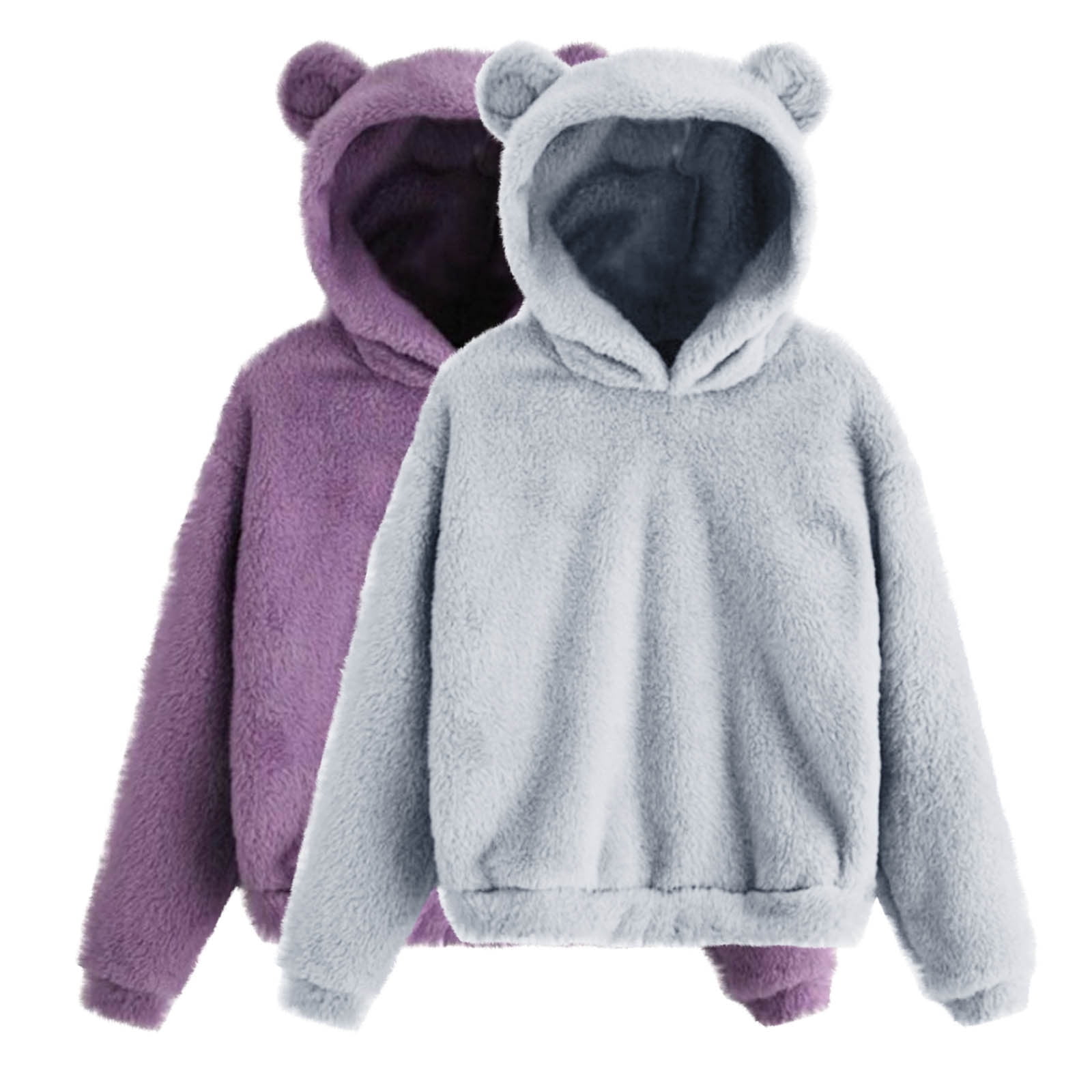 nerohusy Bear Ear Hoodies Womens Teen Girls Fuzzy Fleece Pullover ...