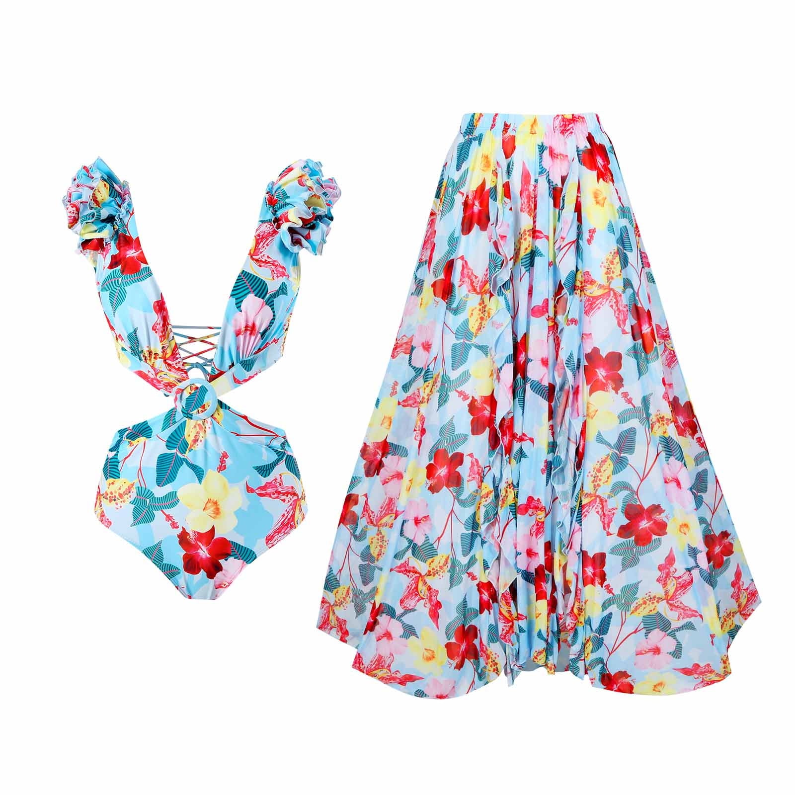 nerohusy Bikini Sets for Women with Cover Up,Womens One Piece Floral ...