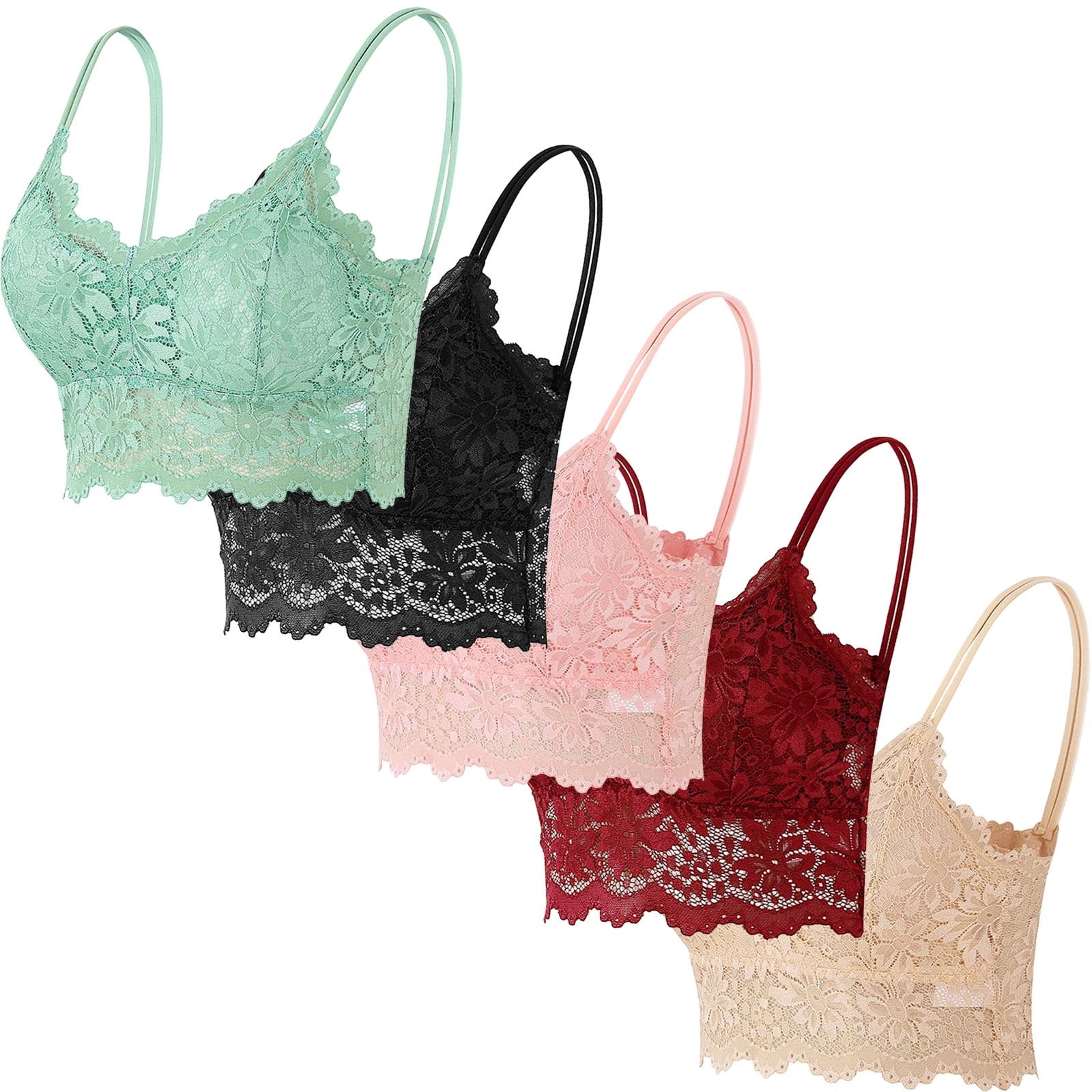 nerohusy Bras for Women Lace 5 Pcs Lace Bralette for Women V Neck Lace ...