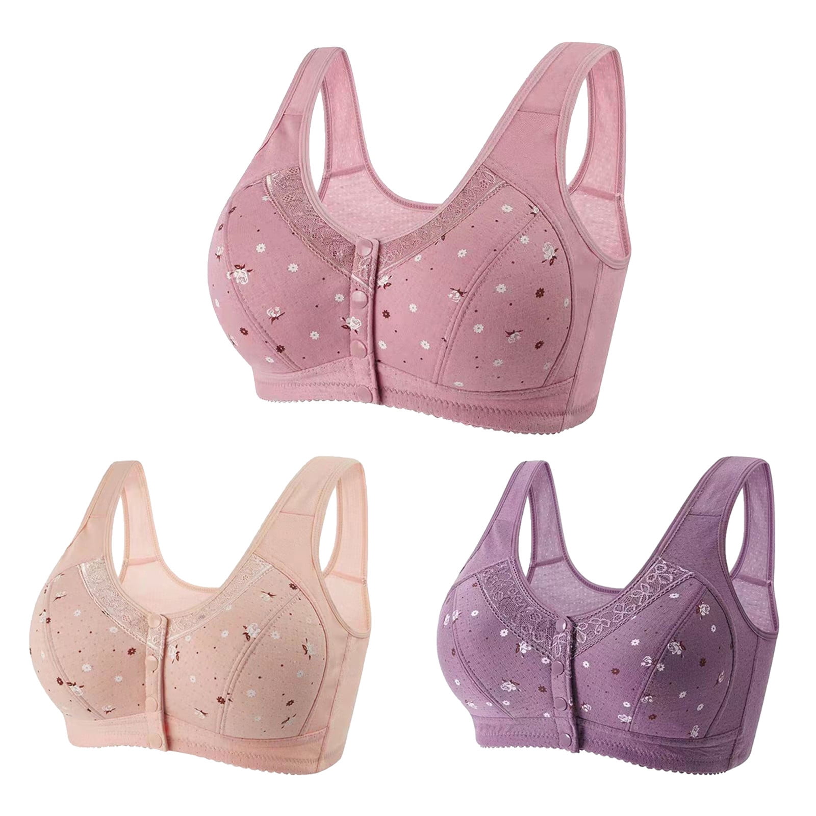 nerohusy Comfortable Daisy Bra for Seniors,3 Pack Elderly Women Button ...