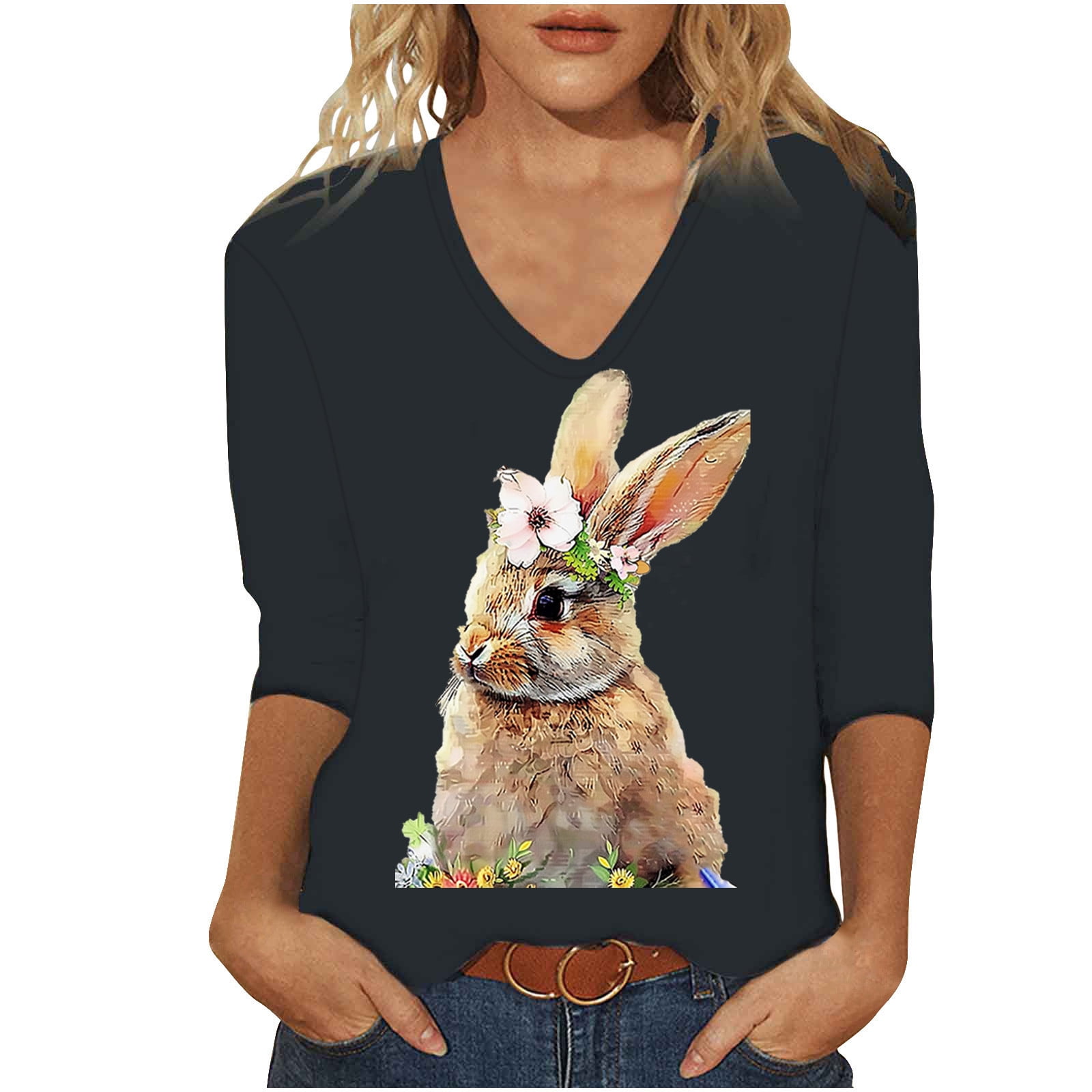 Nerohusy Easter Blouse For Women 34 Sleevewomens Happy Easter Graphic Tee Shirt 34 Length