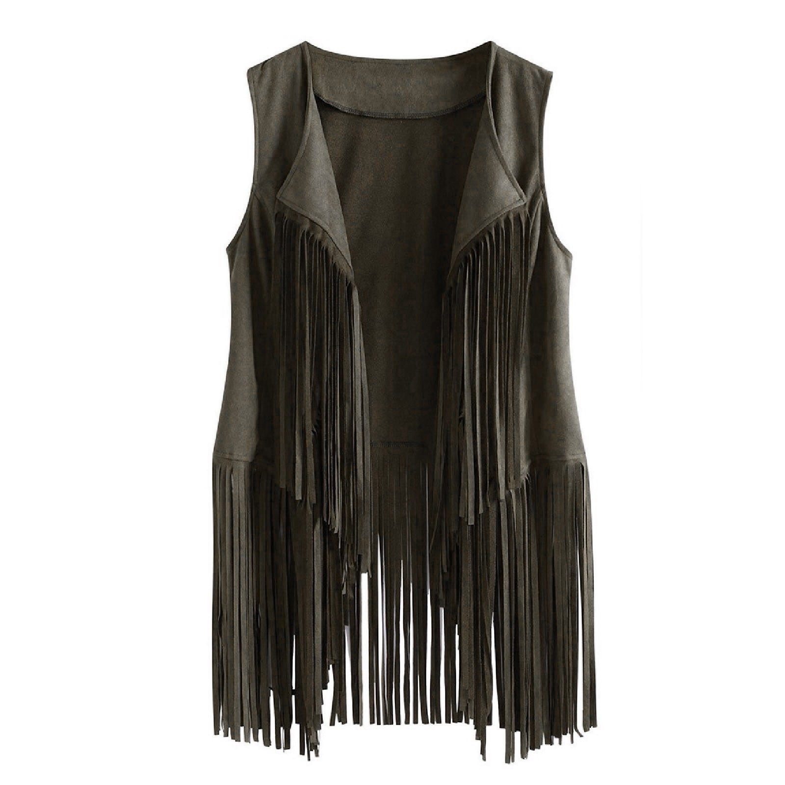nerohusy Fringe Vests Cowgirl Outfits for Women Faux Suede Tassels 70s Hippie Clothes Vest ...
