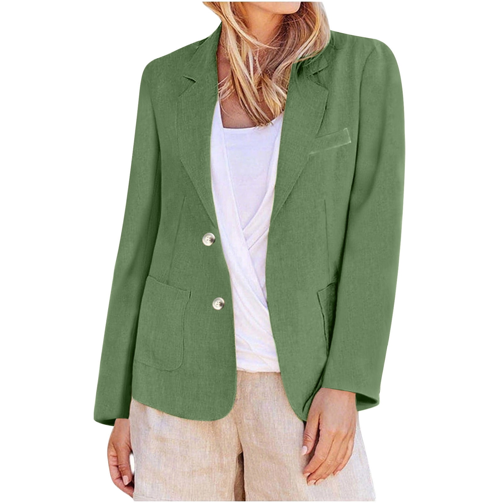 nerohusy Linen Blazer Women Summer Lightweight Button Long Sleeve ...