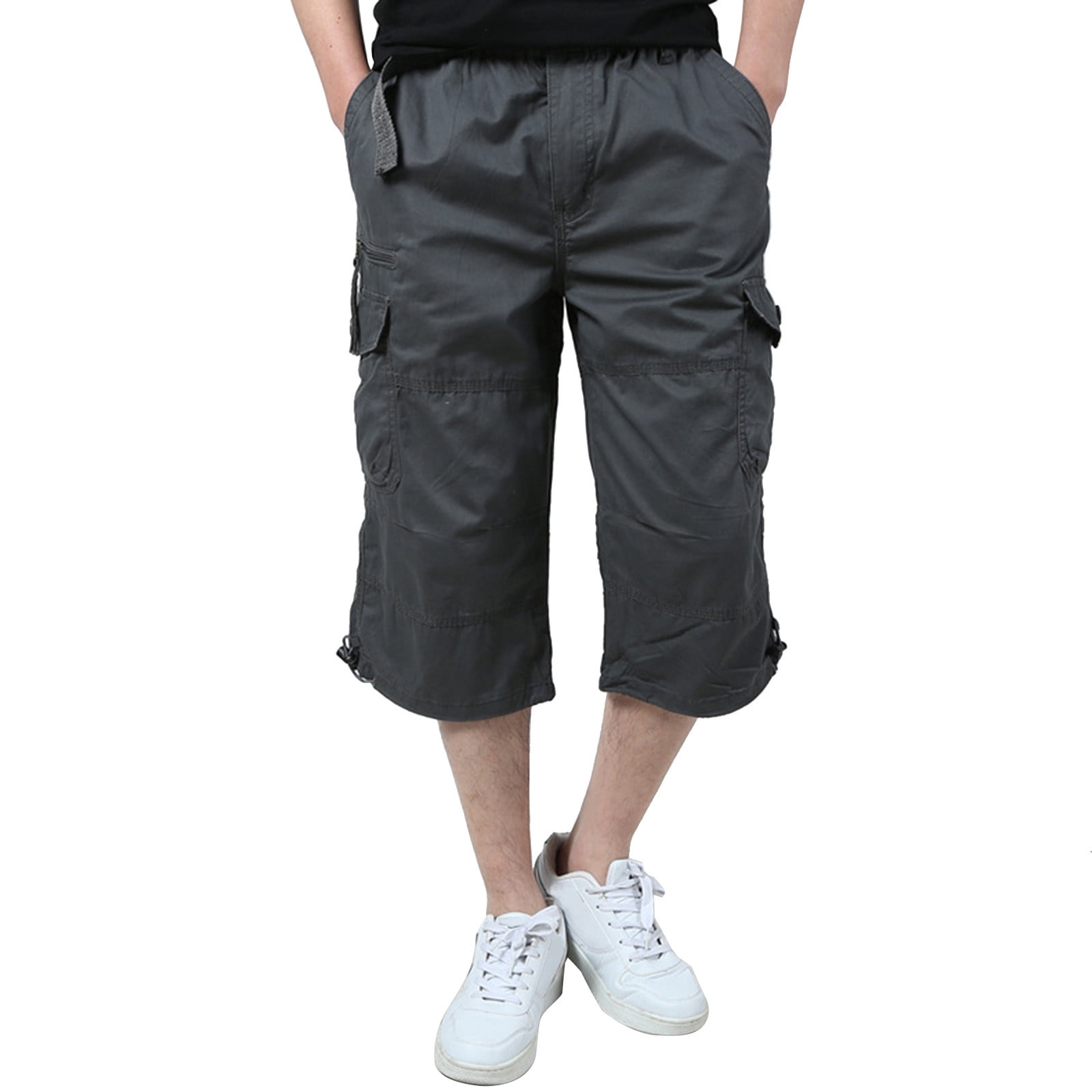 nerohusy Men's Capri Cargo Shorts Twill Elastic Waist Work Capris Below ...