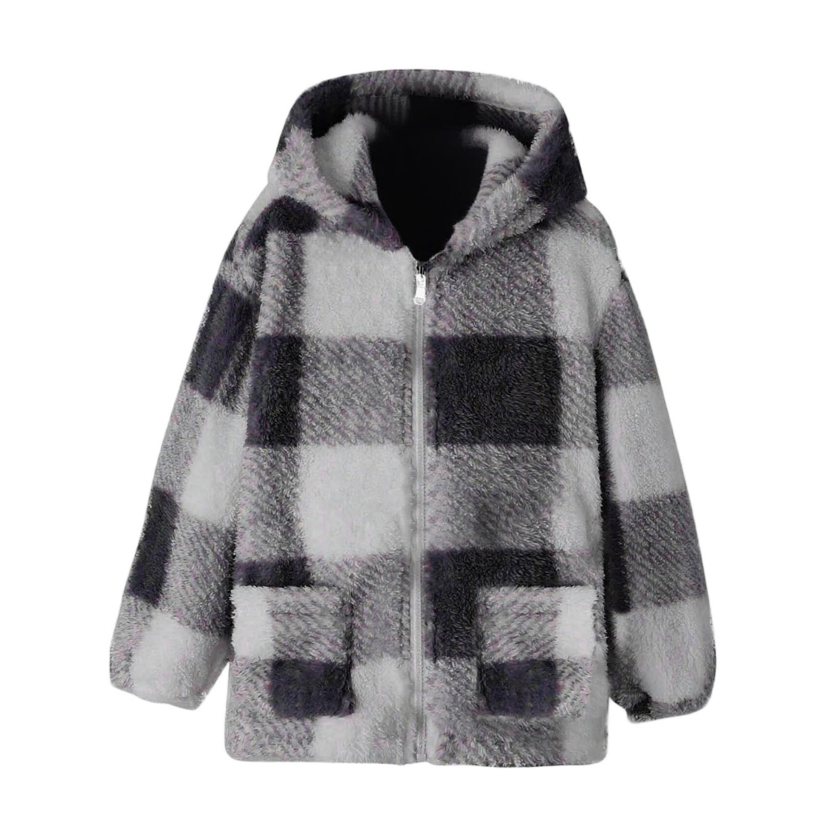 nerohusy Trendy Plaid Kids Fleece Winter Coat - Warm Plush Zip Up ...