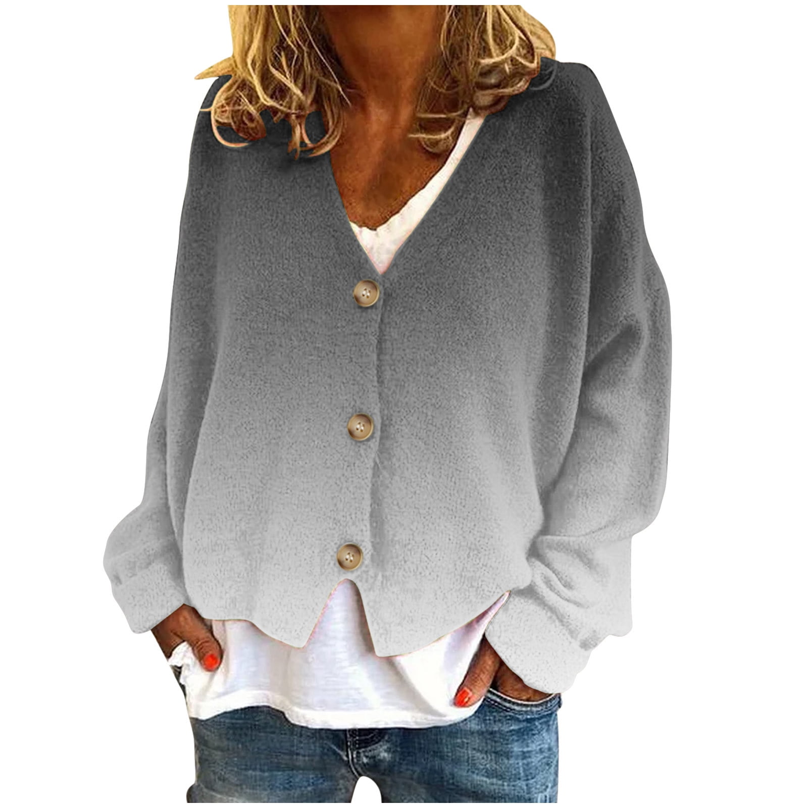 nerohusy Women's Cute Embroidery Daisy Floral Knit Cardigan Open Front ...