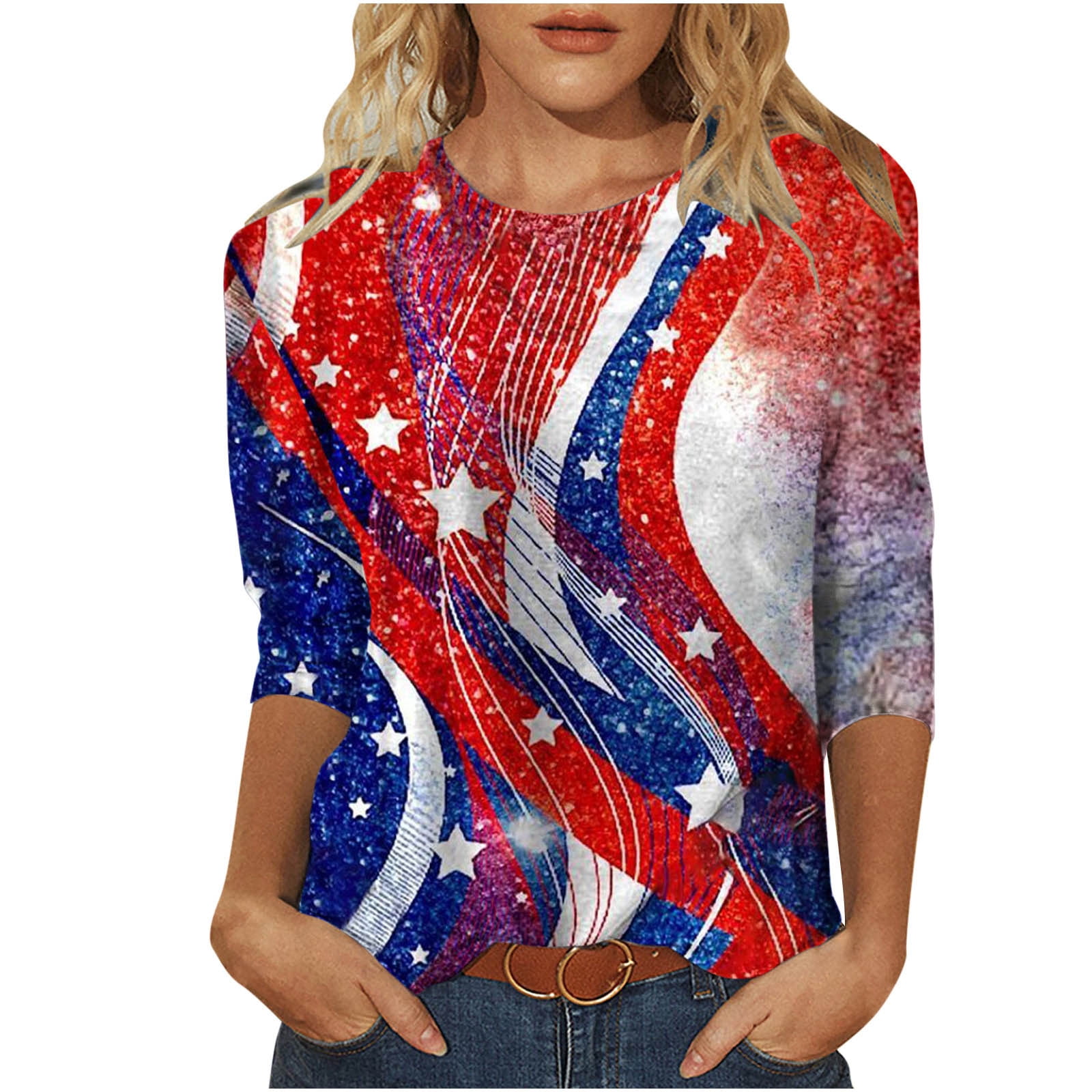 nerohusy Womens American Flag Tops,4th of July Shirts Women 3/4 Sleeve ...