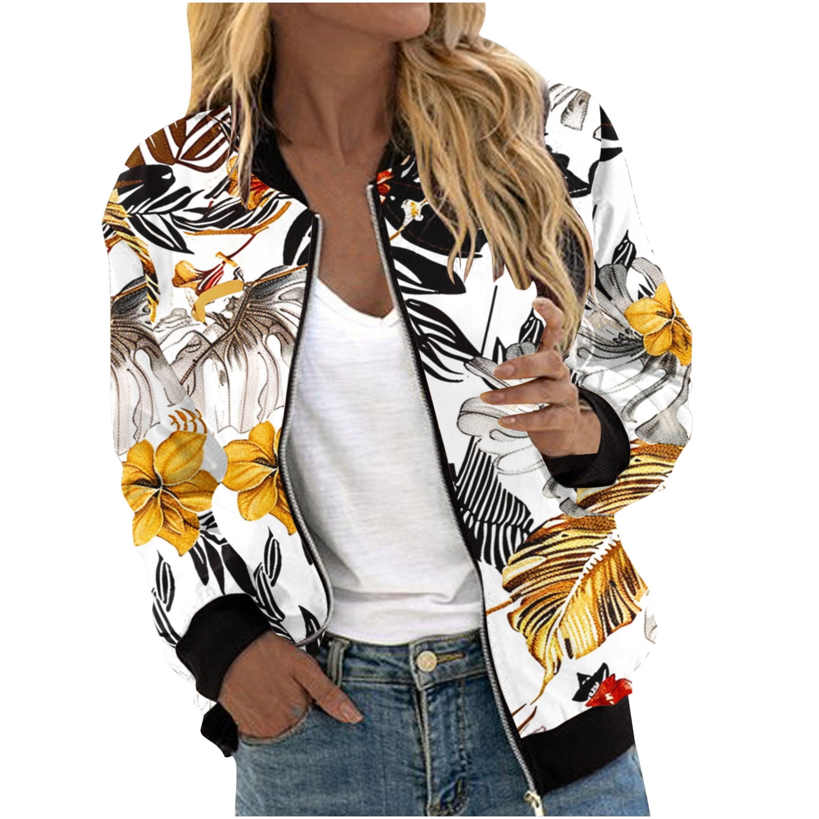 nerohusy Womens Bomber Jacket Floral Jackets for Women 2024 Full Zip ...