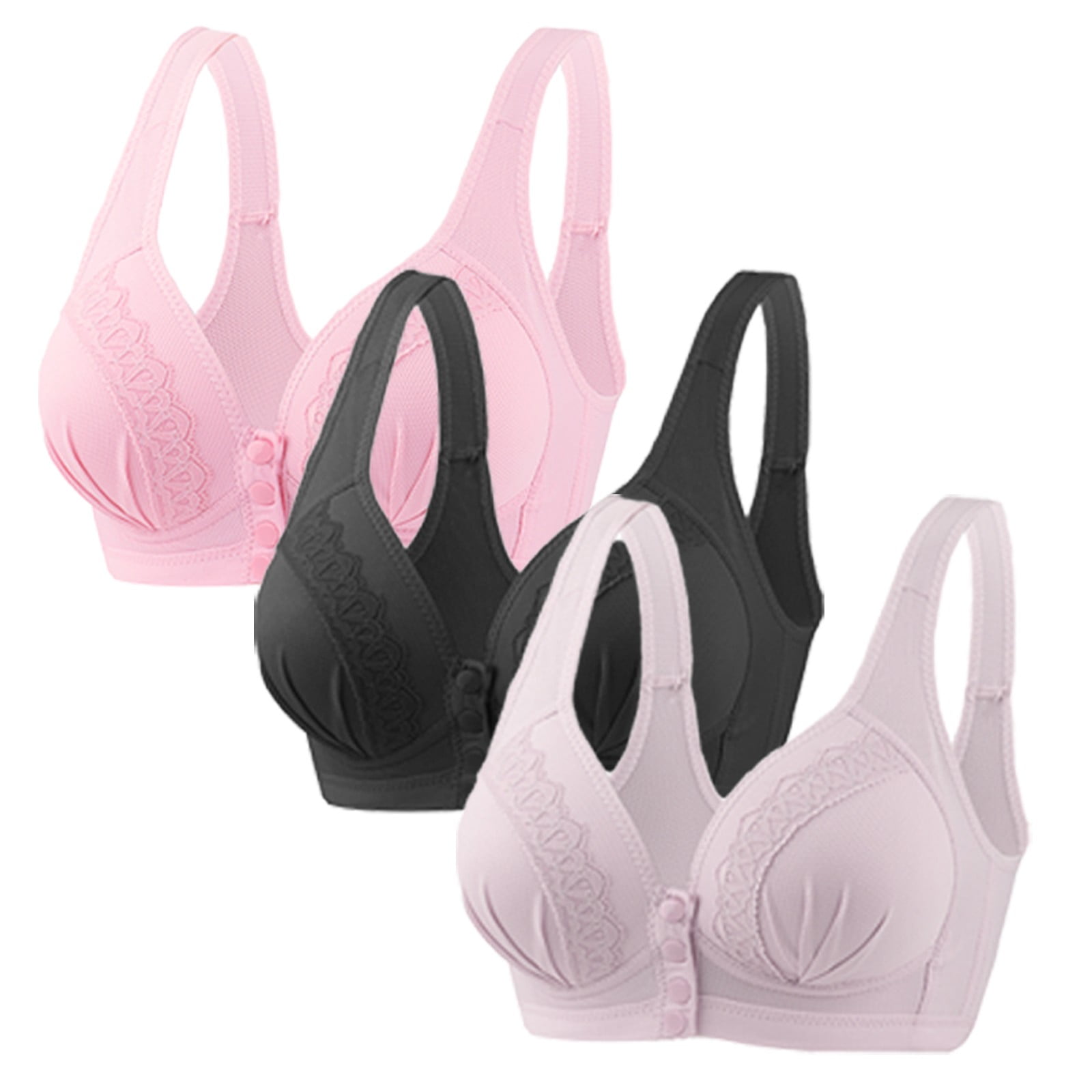nerohusy Womens Bras Pack of 3,Comfortable Daisy Bra for Seniors,Women ...